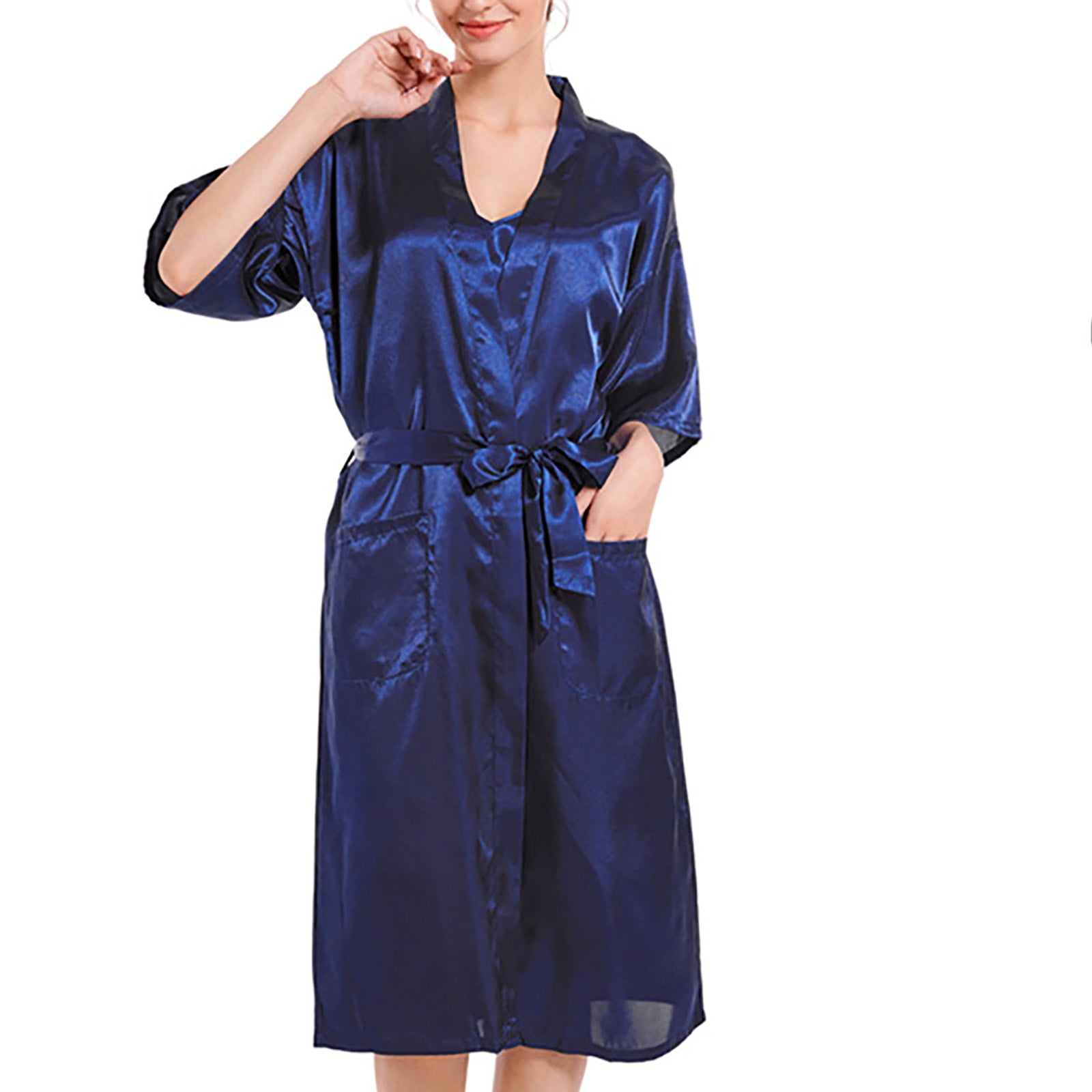 Kaemgyyd Silk Robes for Women Bridesmaid Party Loungewear Half Sleeve ...