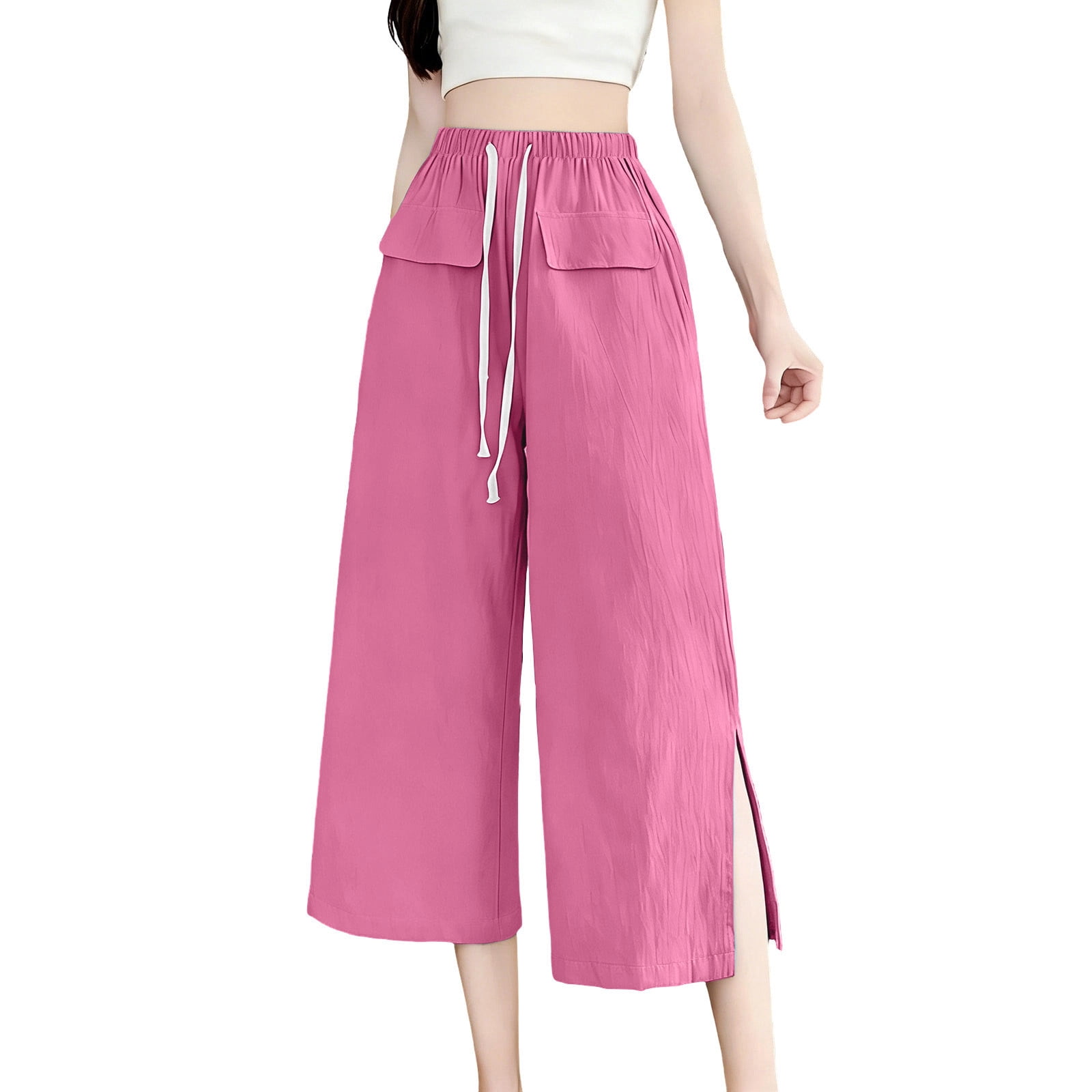 Kaemgyyd Wide Leg Pants Woman Drawsting Elastic Waist Cute Split Side ...