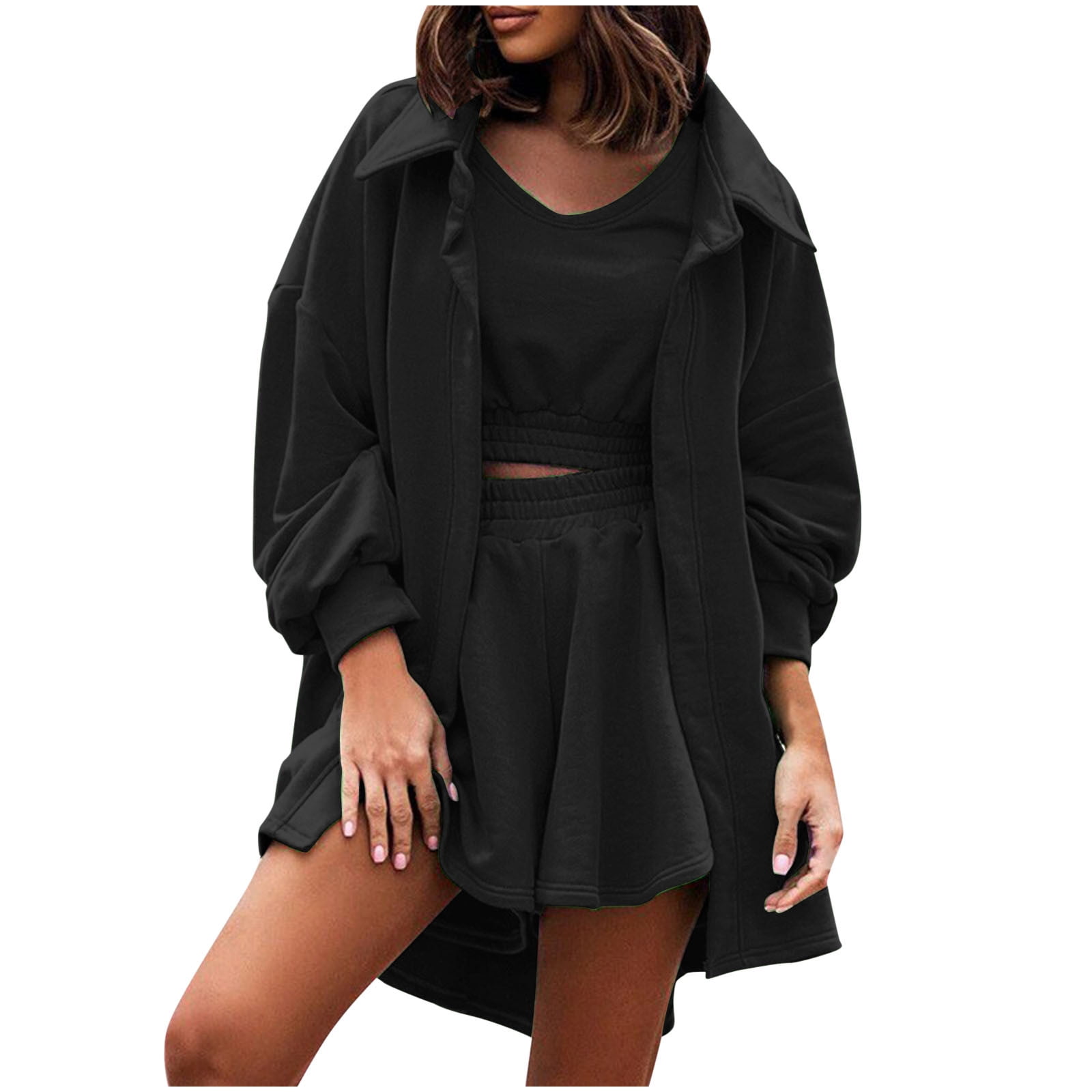 Kaemgyyd Women 3 Piece Outfit Sets Plus Size Lounge Set Collar Cardigan ...