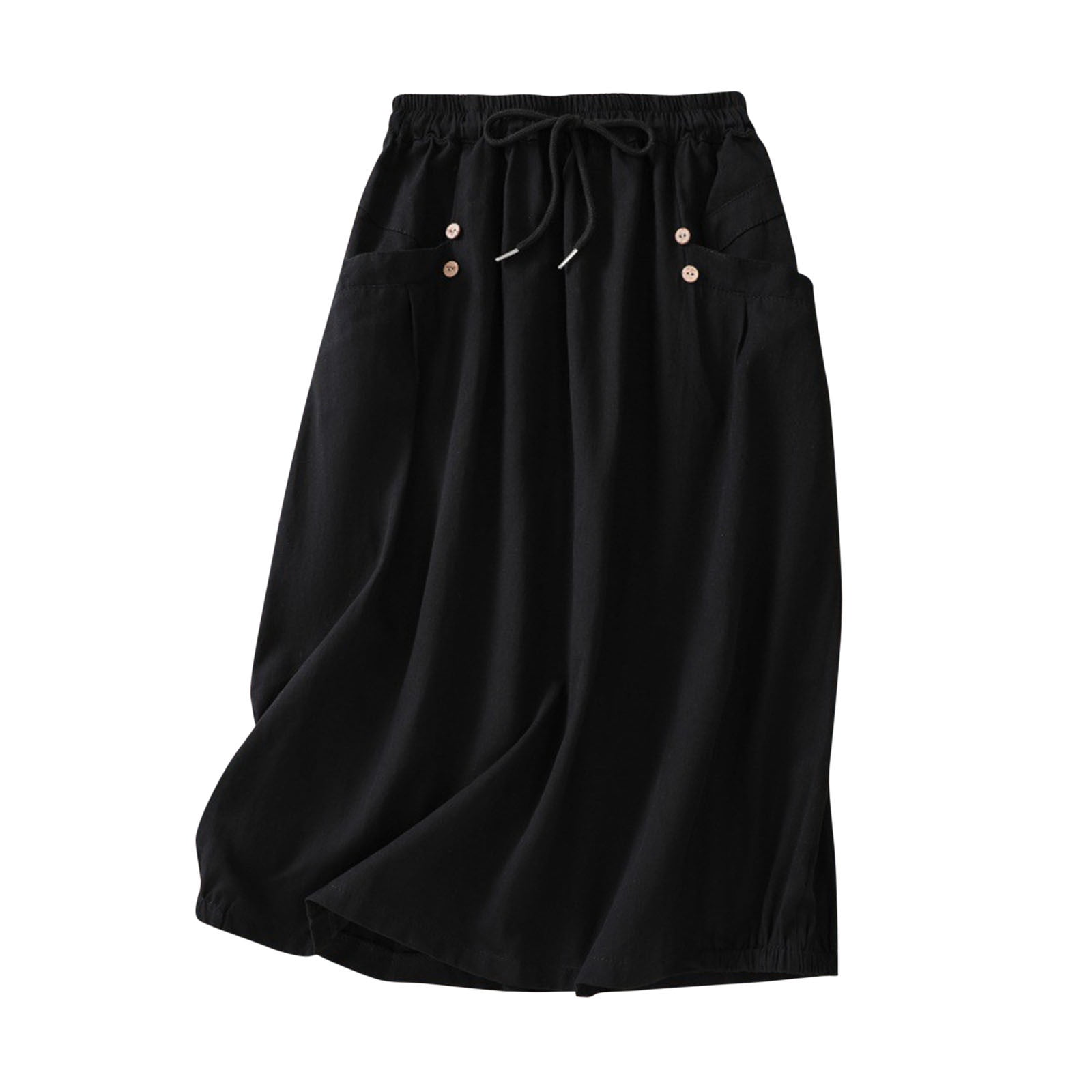 Kaemgyyd Women Cotton Linen Skirt Elastic High Waist Casual Loose ...