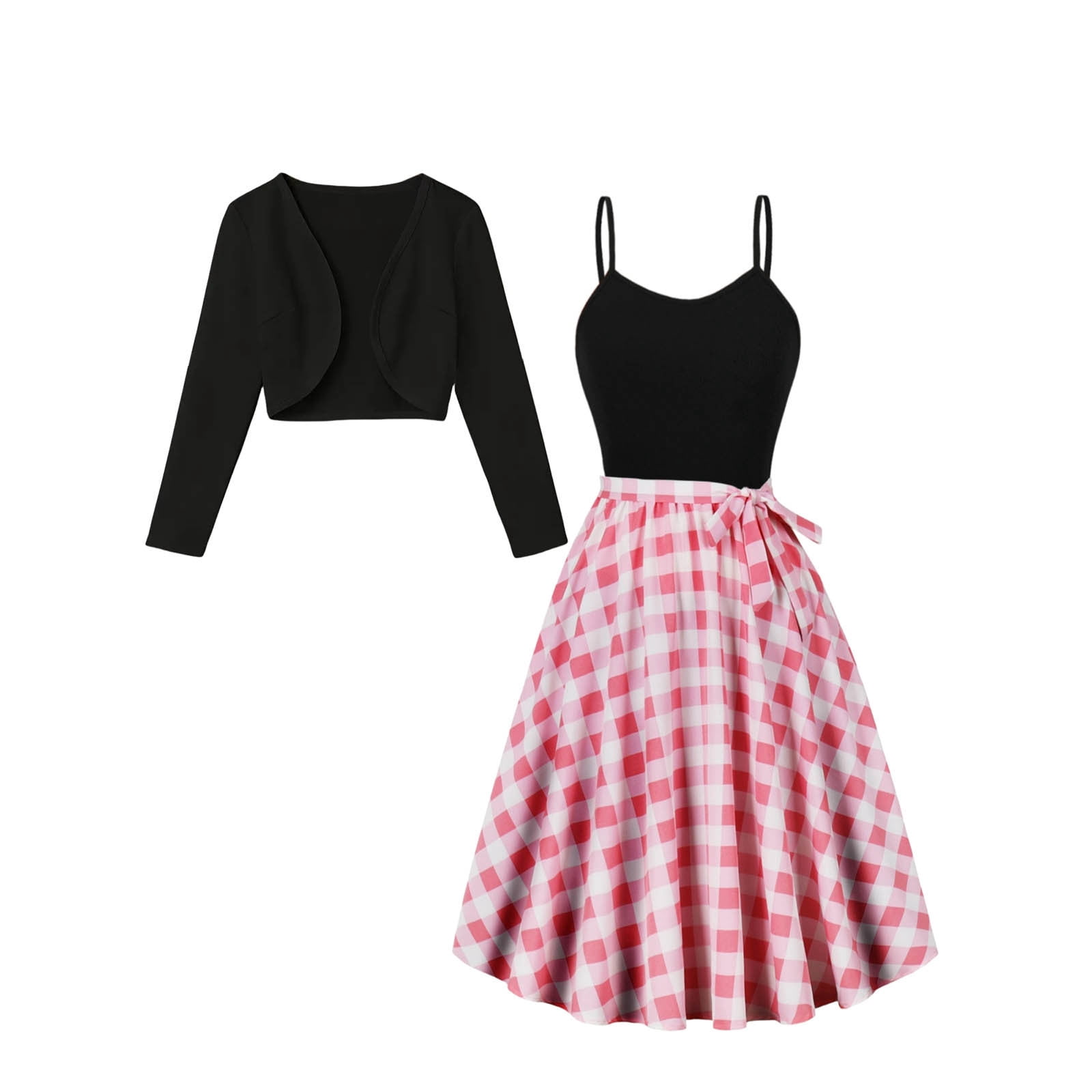 Kaemgyyd Women's 2 Piece Dress Set 1950s Plaid Vintage Cocktail Dress ...