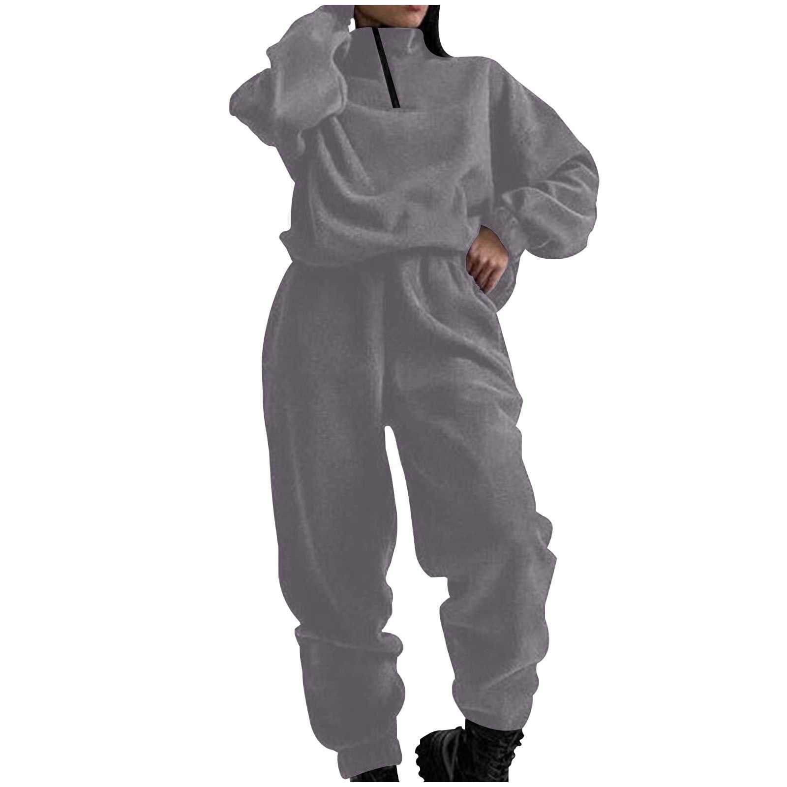 Kaemgyyd Women's 2 Piece Fuzzy Tracksuit Fleece Fall Outfits Long ...