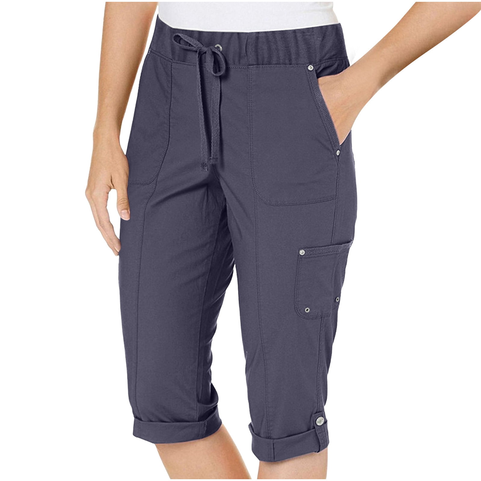 Kaemgyyd Women's Cargo Pants Summer Lightweight Outdoor Capri Pants Loose Fit Rolled Hem Hiking ...