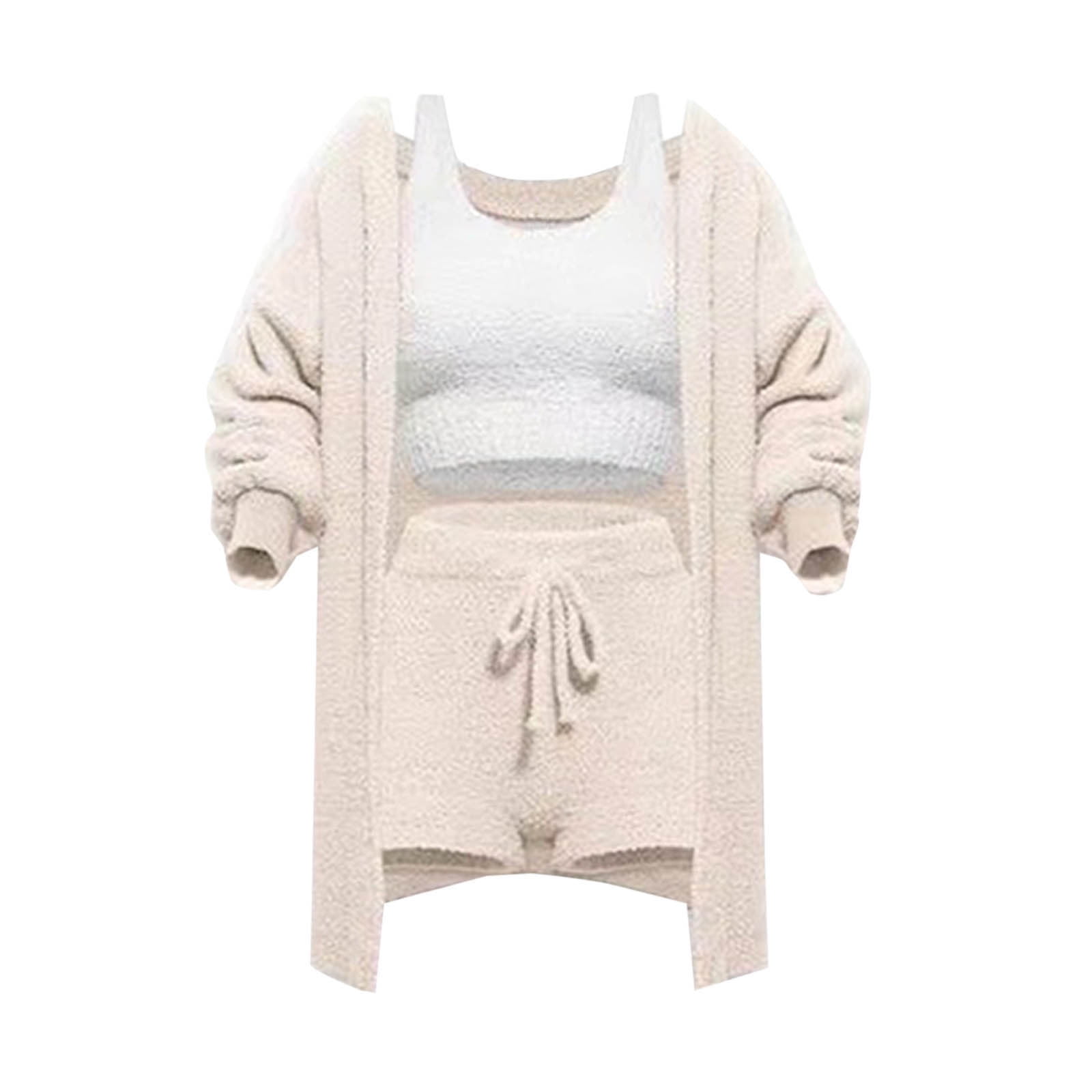 Kaemgyyd Women's Fuzzy 3 Piece Outfits Fleece Plush Warm Cardigan Crop ...