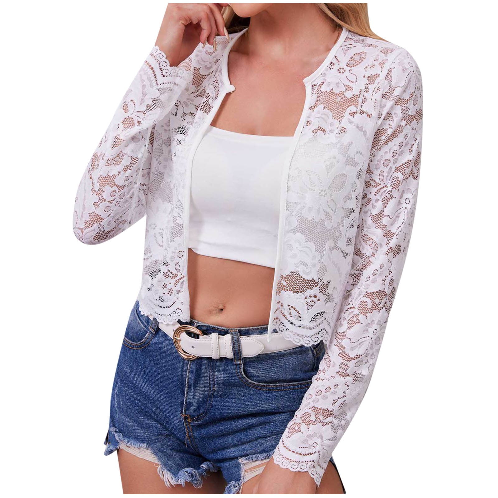 Kaemgyyd Women's Lace Cardigan Summer Trendy Mesh Open Front Long ...