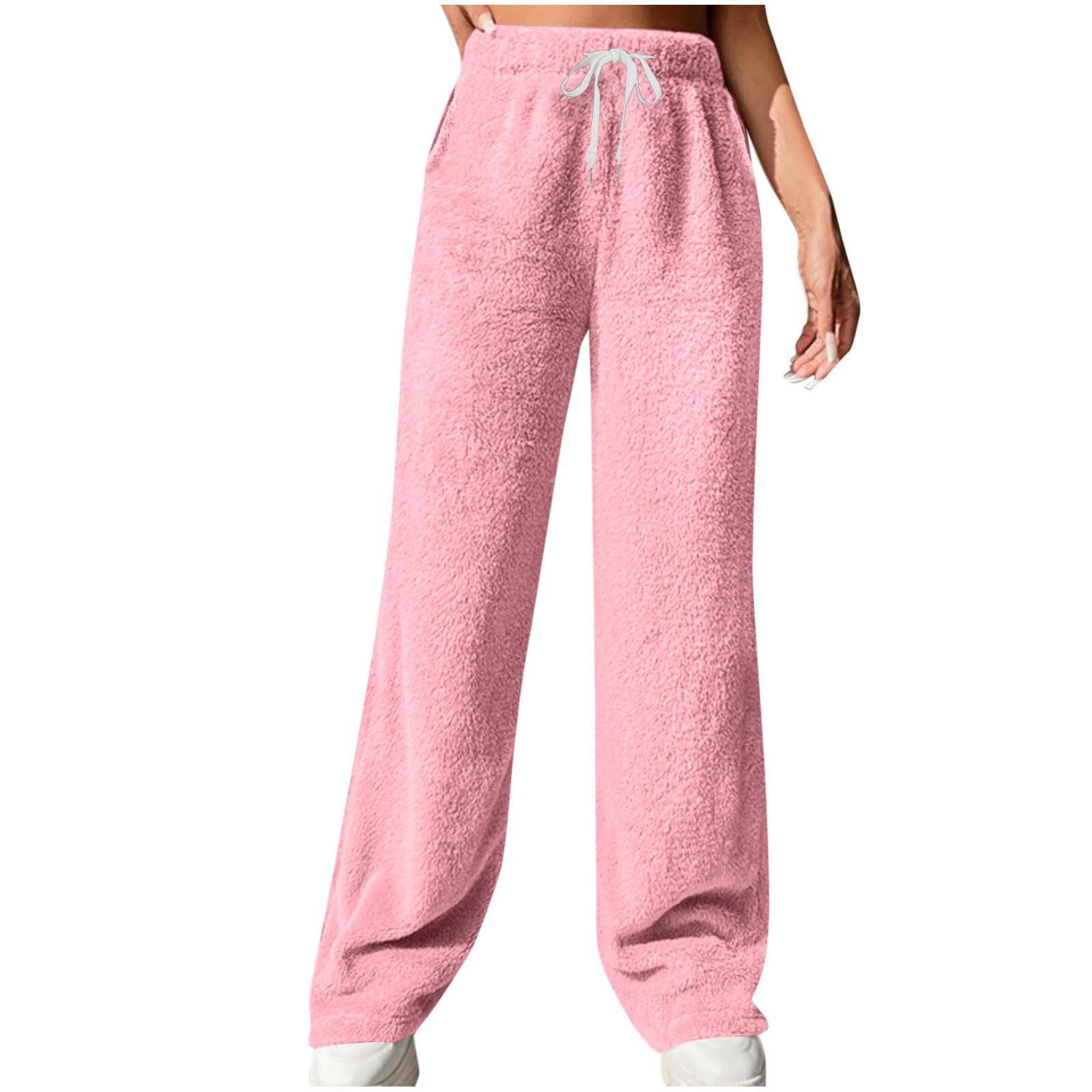 Kaemgyyd Women's Plush Fuzzy Pants Winter Warm Cozy Drawstring Pants ...