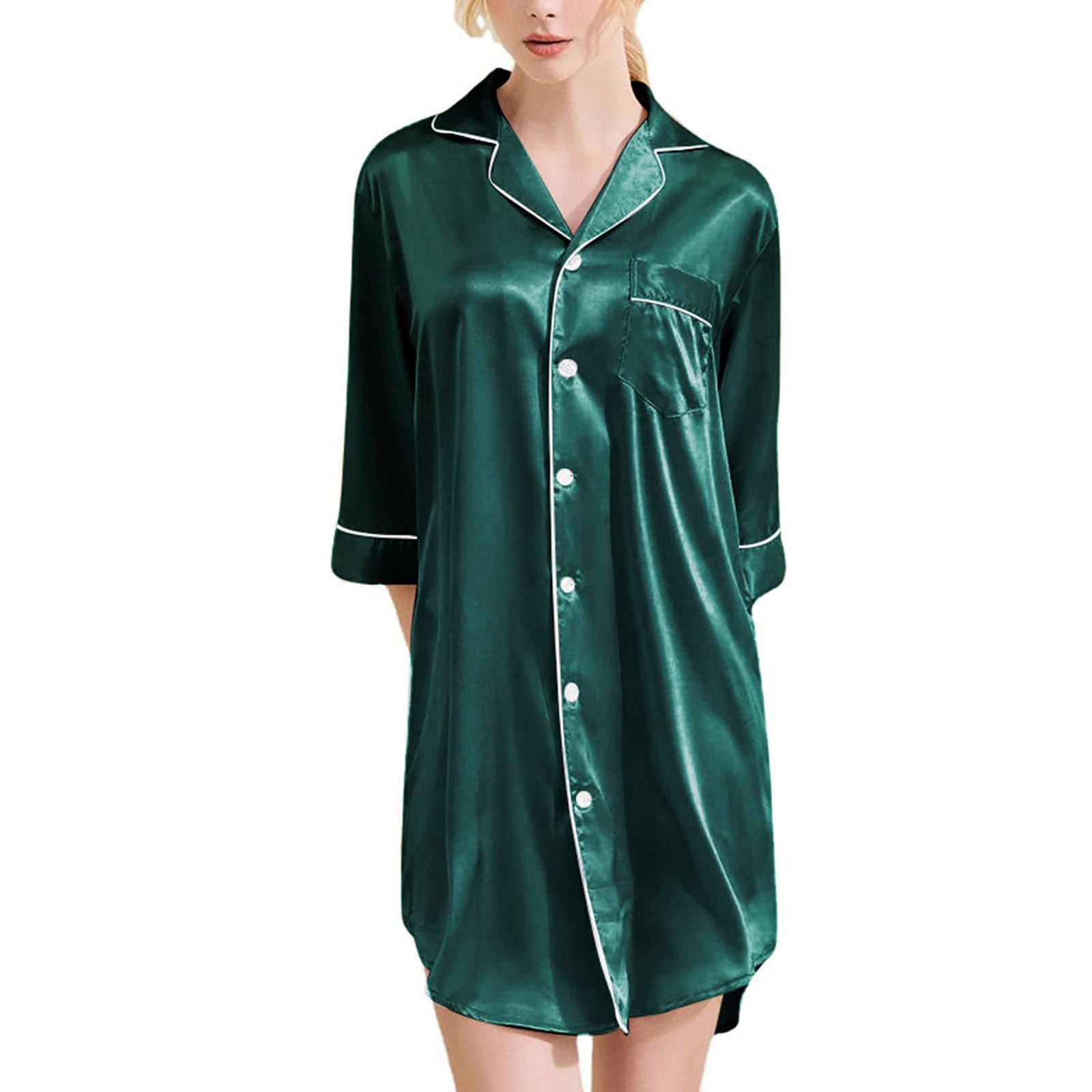 Kaemgyyd Women's Silk Nightgown Half Sleeve Nightshirt Button down ...