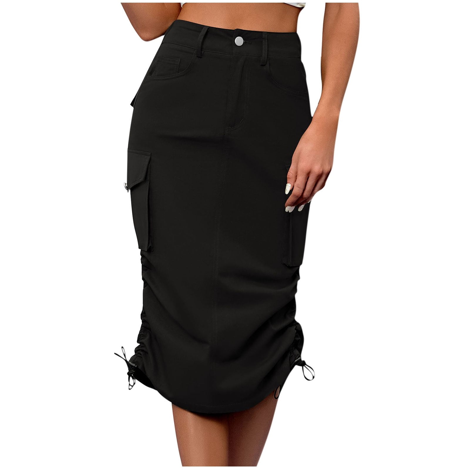 Kaemgyyd Womens Cargo Skirt Fashion High Waist Button Pencil Midi Skirt ...