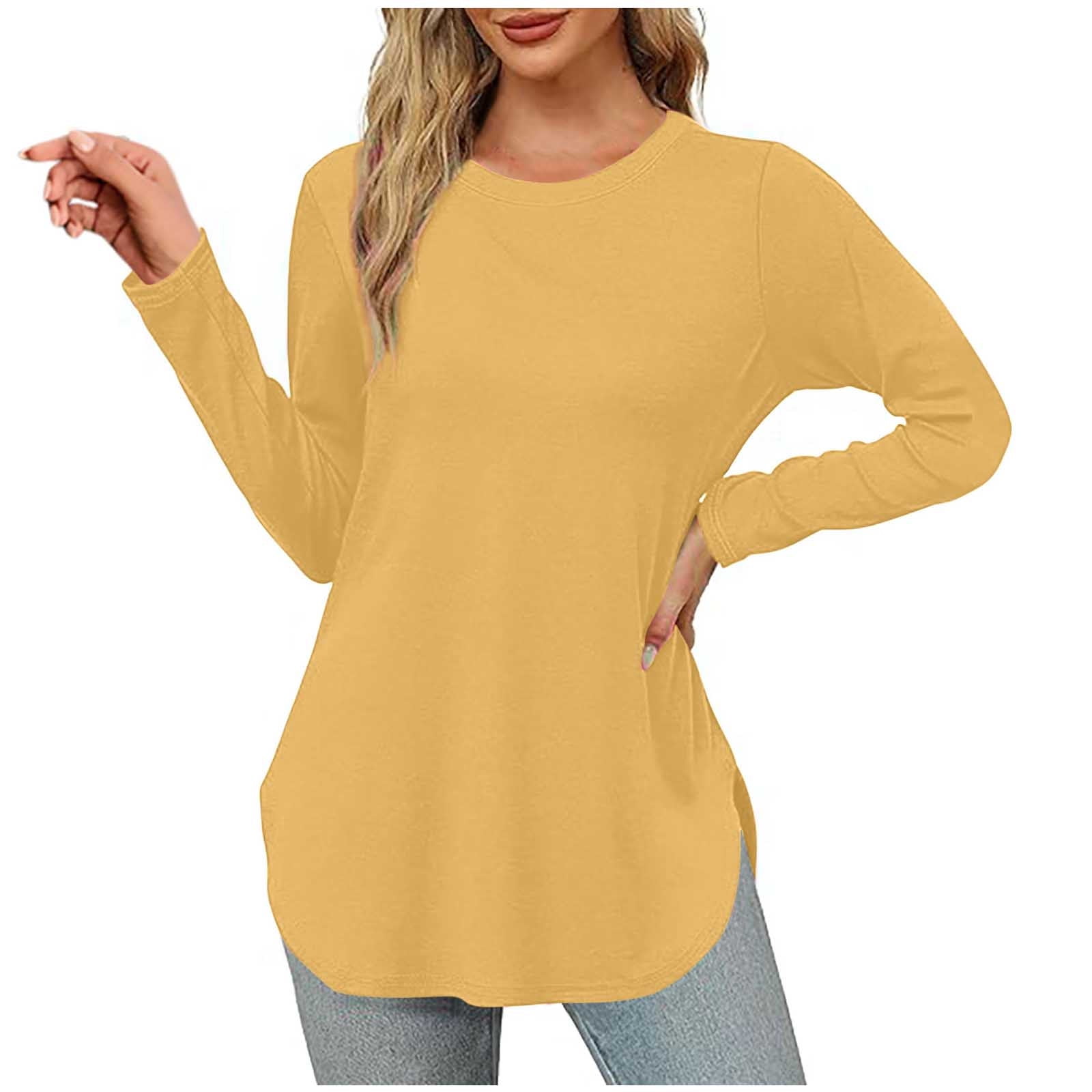 Kaemgyyd Womens Casual Tops Basic Long Sleeve Crewneck Tunic Tee Loose Solid Color Fall Fashion ...