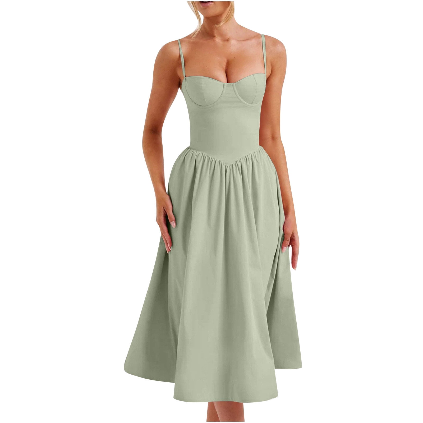 Kaemgyyd Womens Corset Dress Elegant Spaghetti Strap Flowy Midi Dress ...