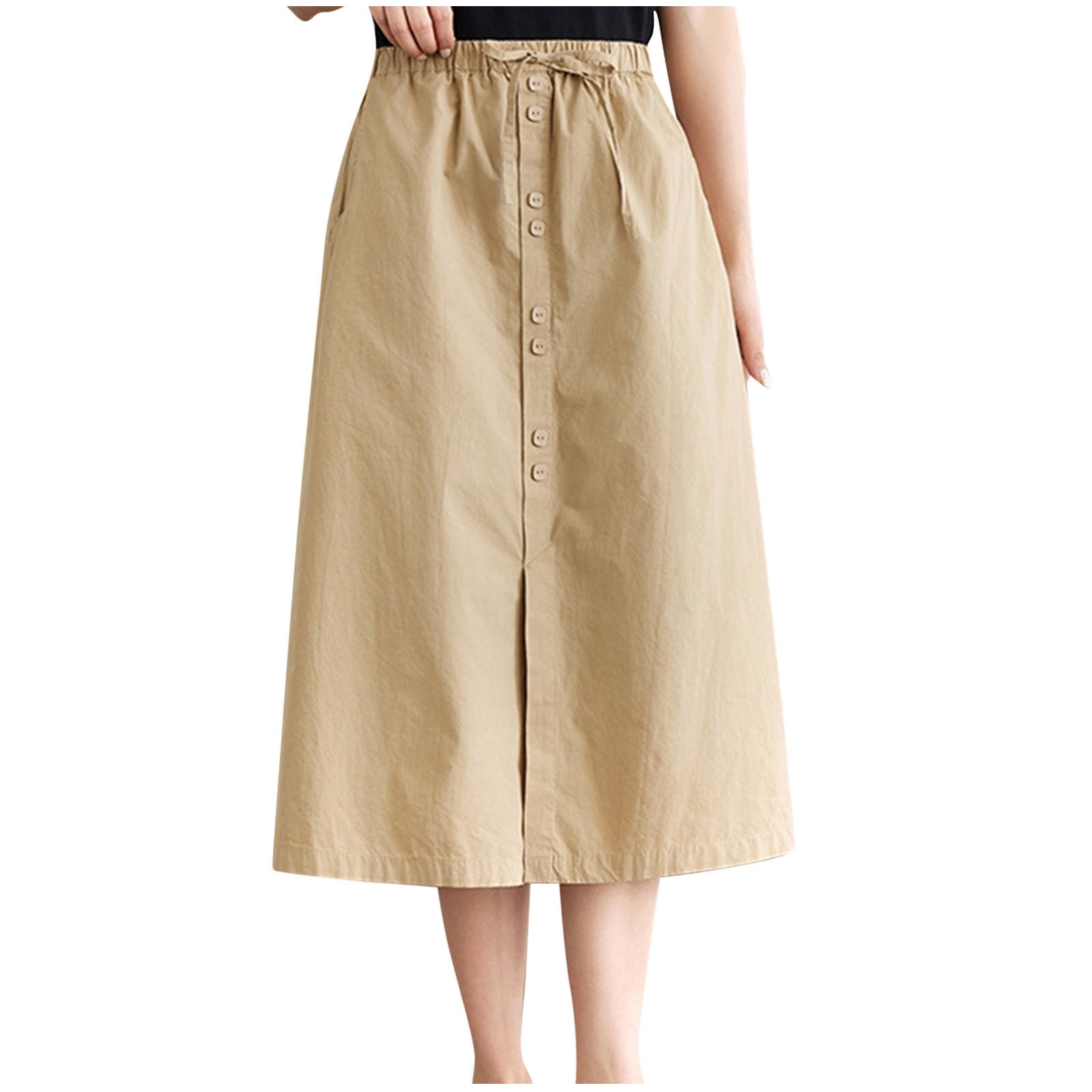 Kaemgyyd Womens Cotton Skirts Casual Loose a Line Tie up Skirt with ...