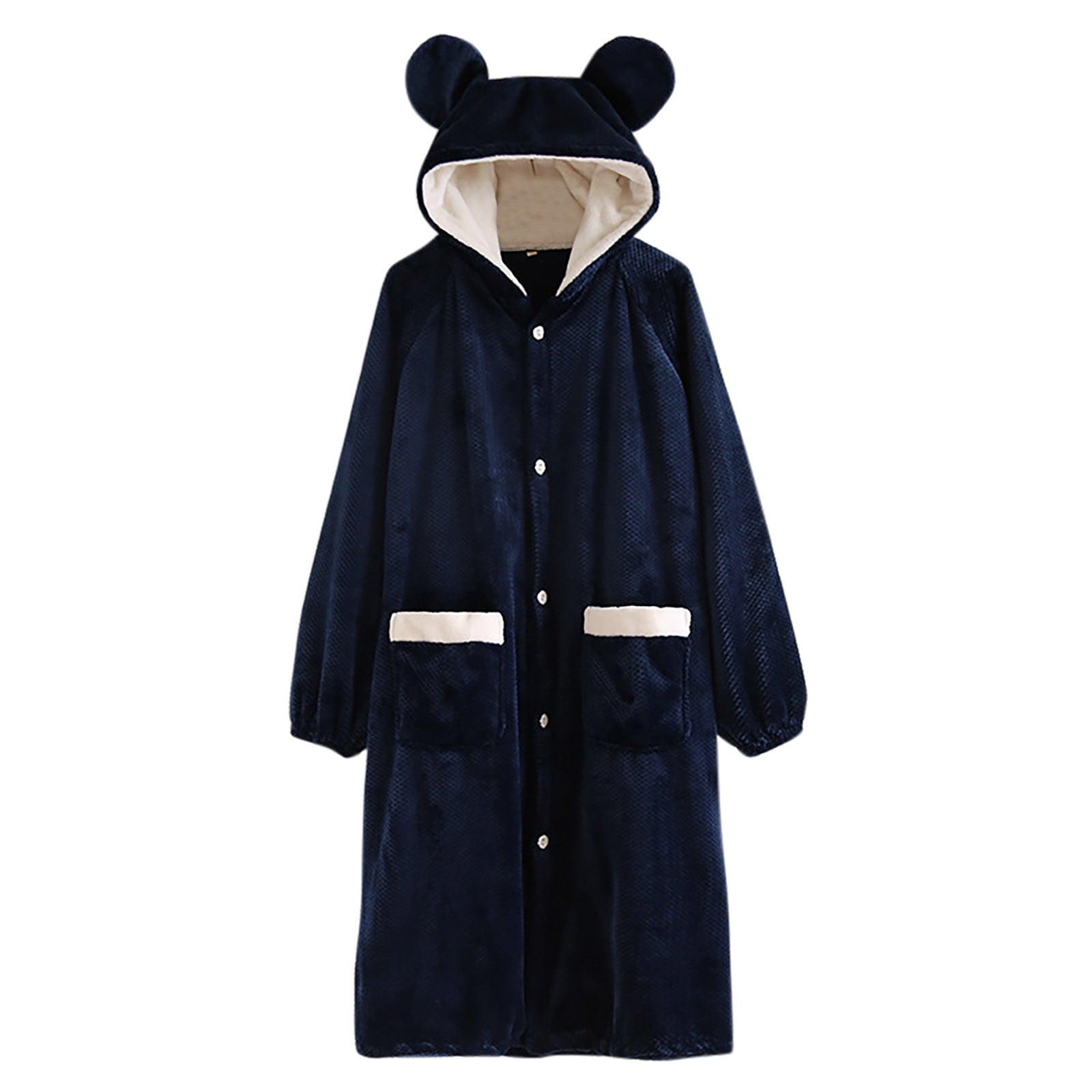 Kaemgyyd Womens Housecoat Lounge Button down Cute Fleece Lined Bathrobe ...
