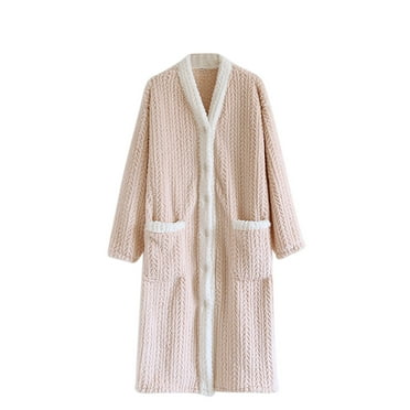 BLVB Women's Plush Long Robe Soft Bathrobe Button Up Housecoat Fuzzy ...