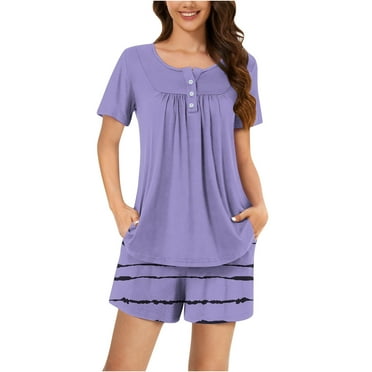 Anygrew Women's Summer Pajama Set with Shorts, Soft 2 Piece Sleepwear with Pockets, Stretchy ...