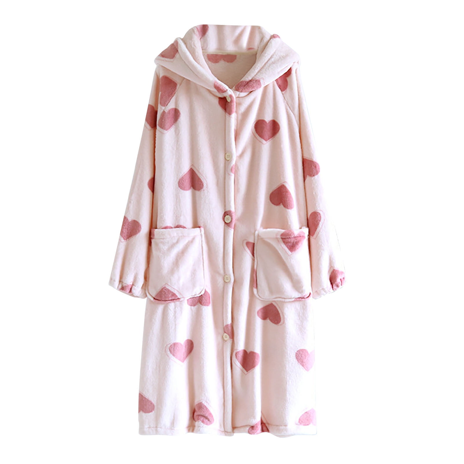 Kaemgyyd Womens Robe Fuzzy Plush Button down Bathrobe Hooded Robes for ...