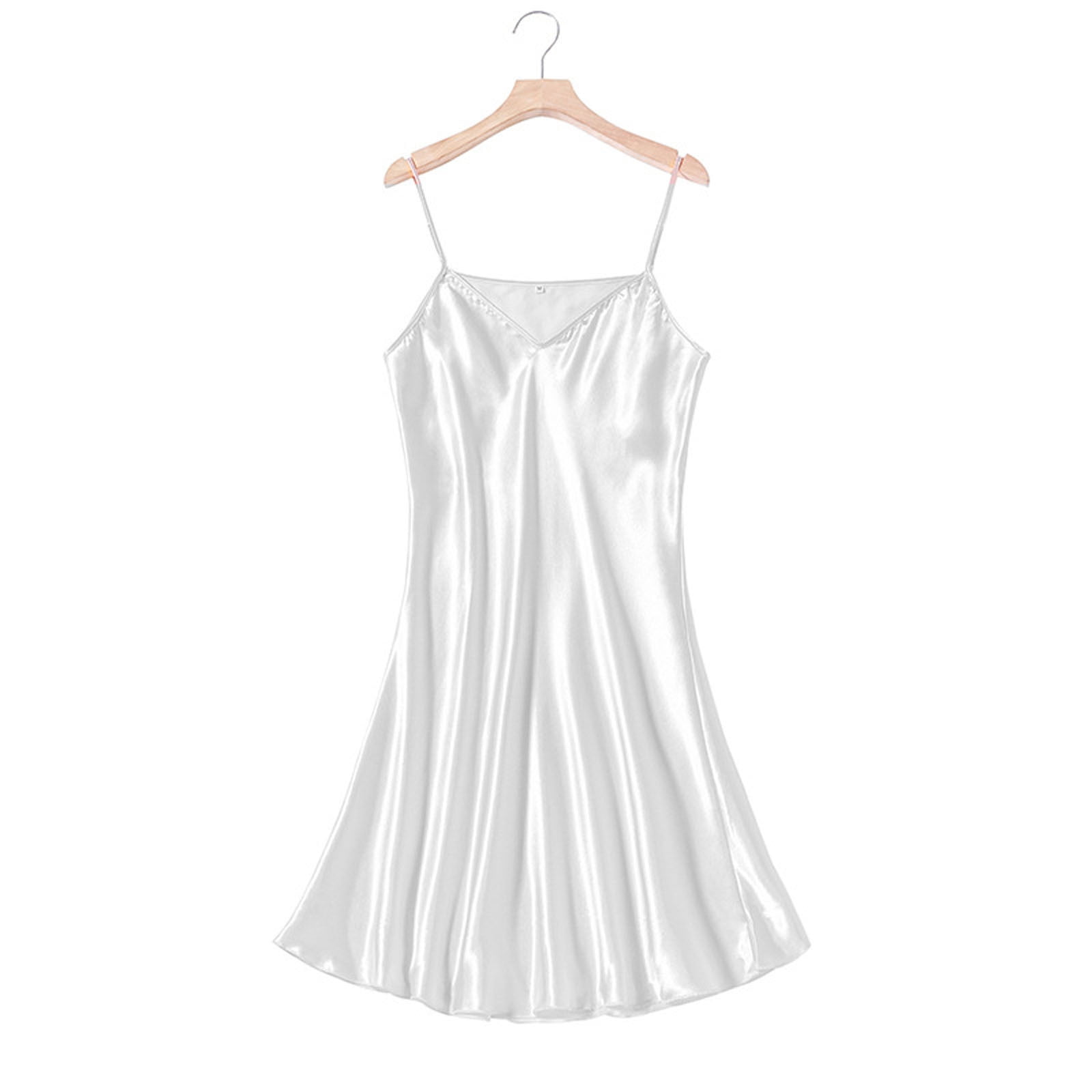 Kaemgyyd Womens Satin Nightgown Loose Silky Mini Sleep Dress Spaghetti ...