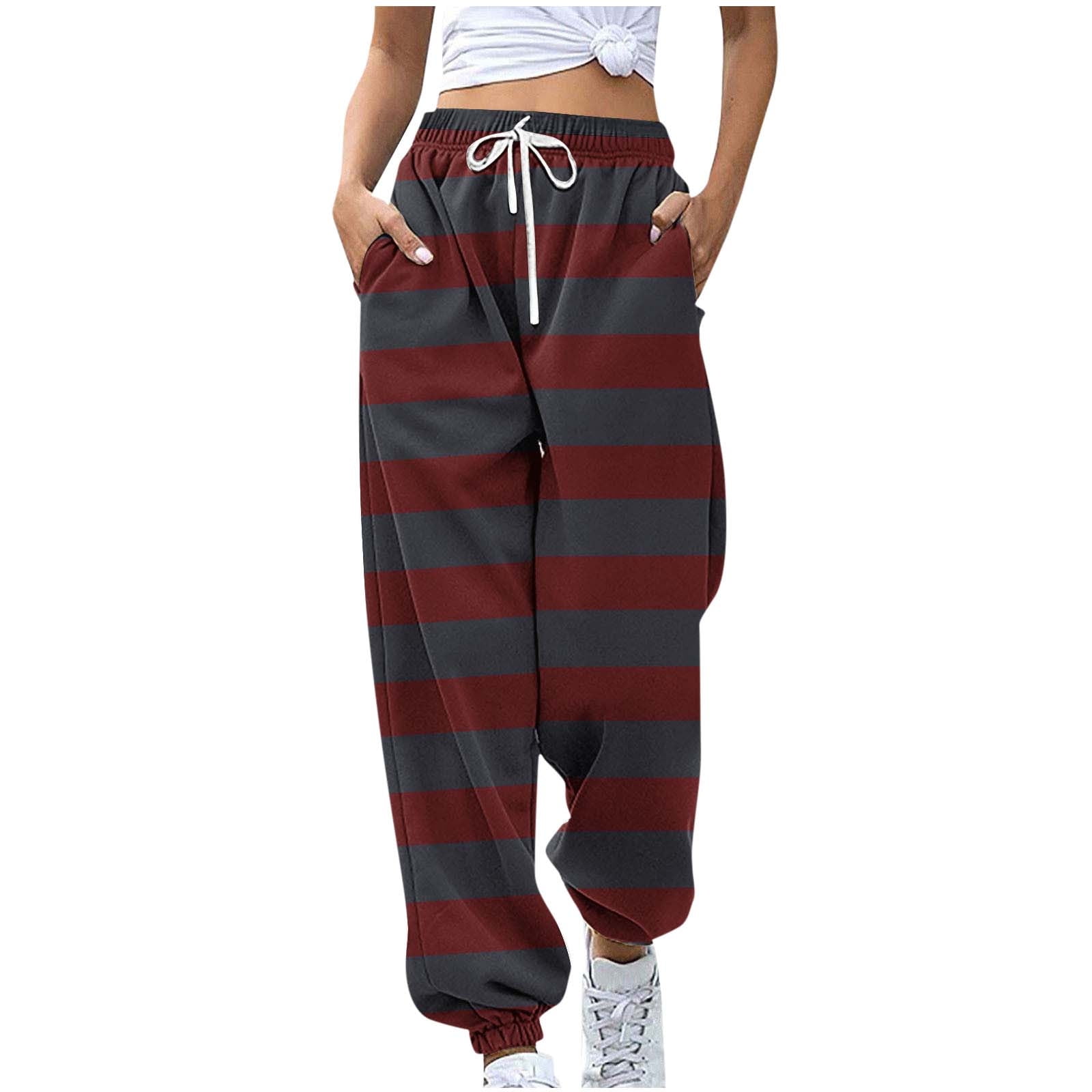 Kaemgyyd Womens Sweatpants Casual Stripe Elastic High Waisted Workout ...