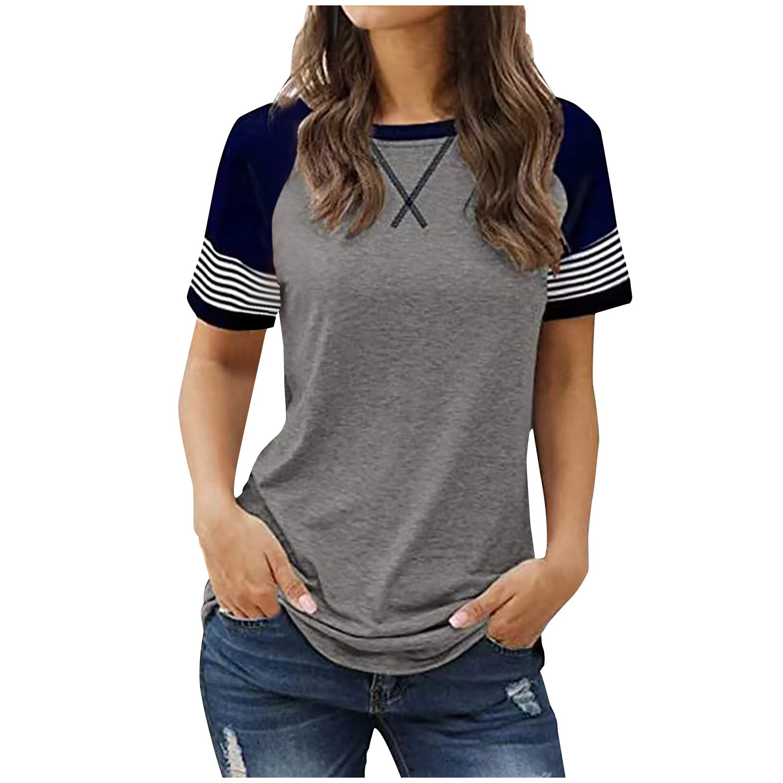 Kaemgyyd Womens T Shirts Stylish Striped Short Sleeve Crew Neck Tops ...