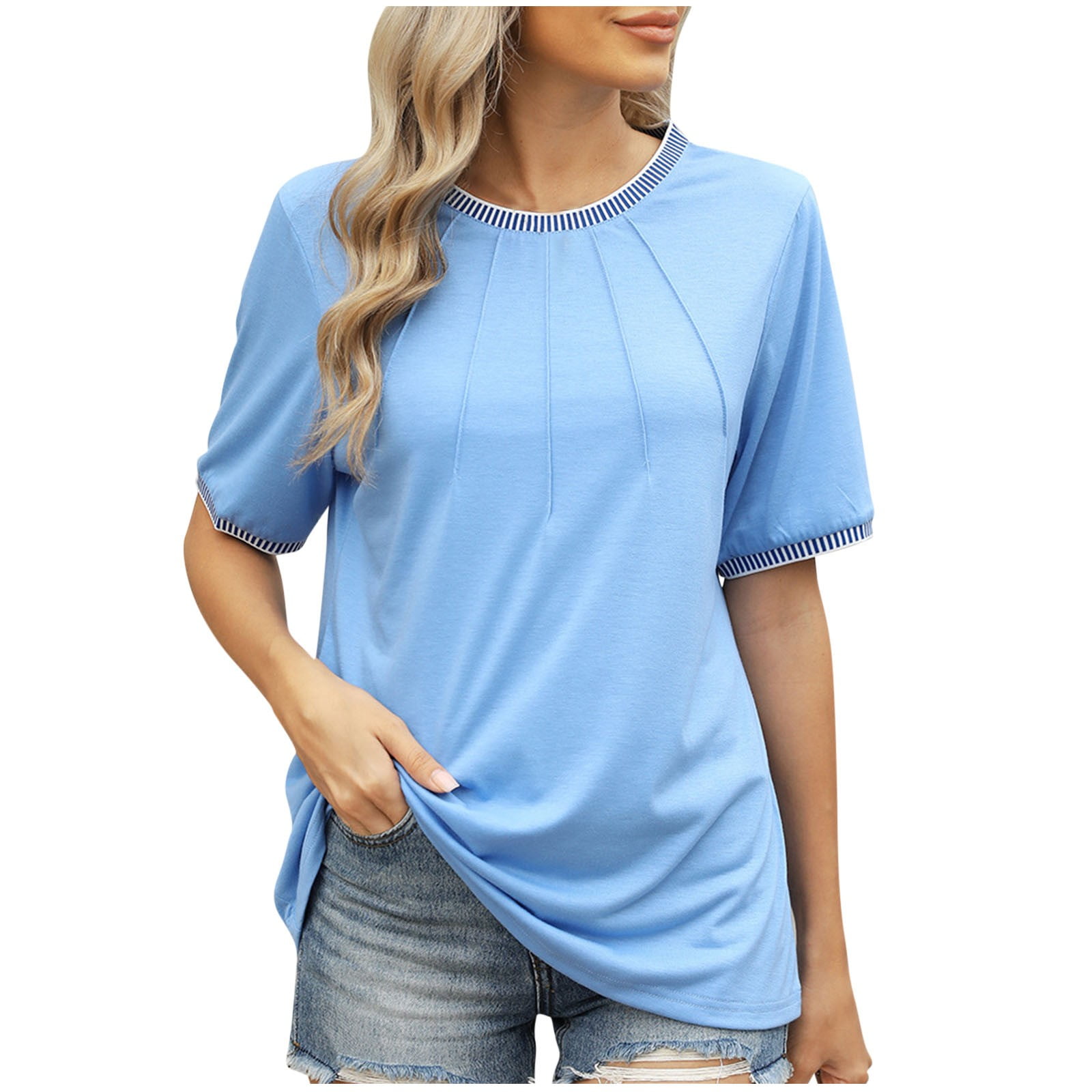 Kaemgyyd Womens Tops Summer Short Sleeve T-Shirts Pleated Business ...