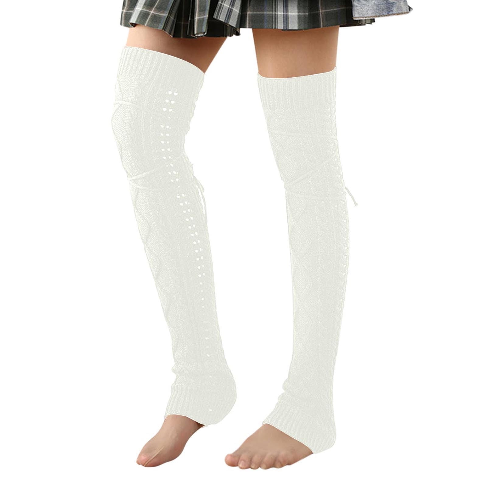 Kaemgyyd Womens Winter Leg Warmers Solid Color Cable Knit Thigh High ...