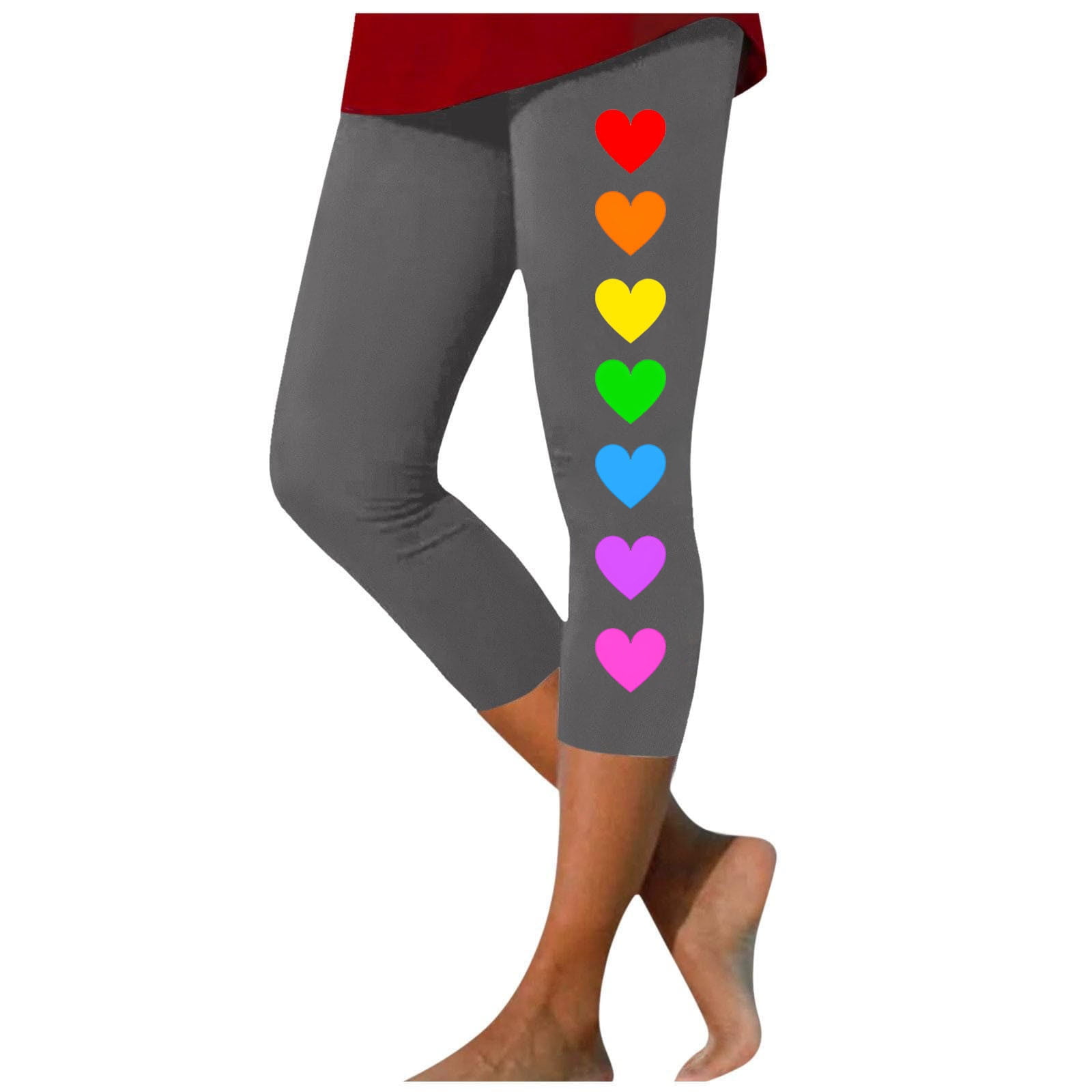 Kaemgyyd Yoga Pants Women Trendy Heart High Waisted Capri Leggings Soft Comfy Tights for Workout ...