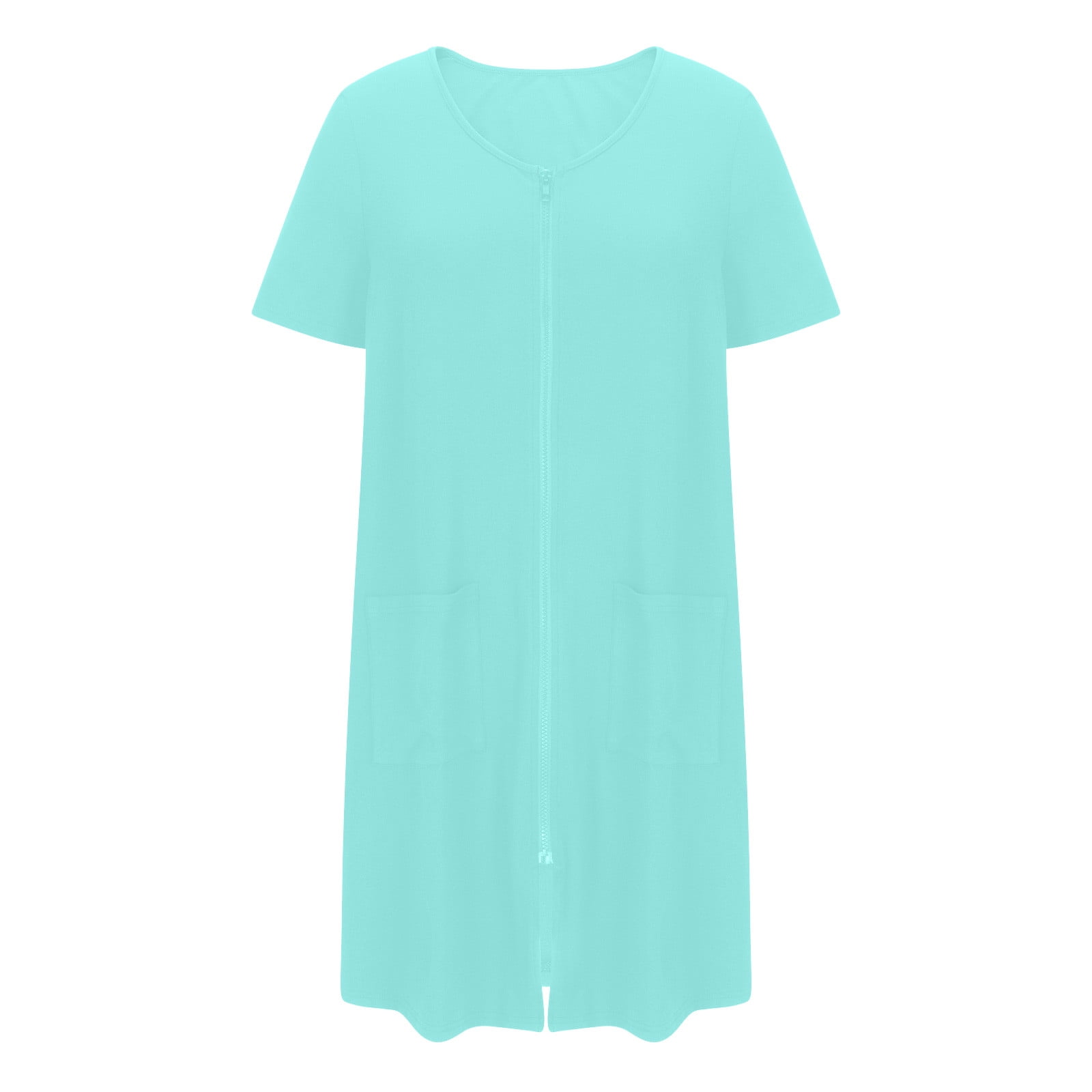 Kaemgyyd Zip up Robes for Women Summer Short Sleeves Crew Neck Solid ...