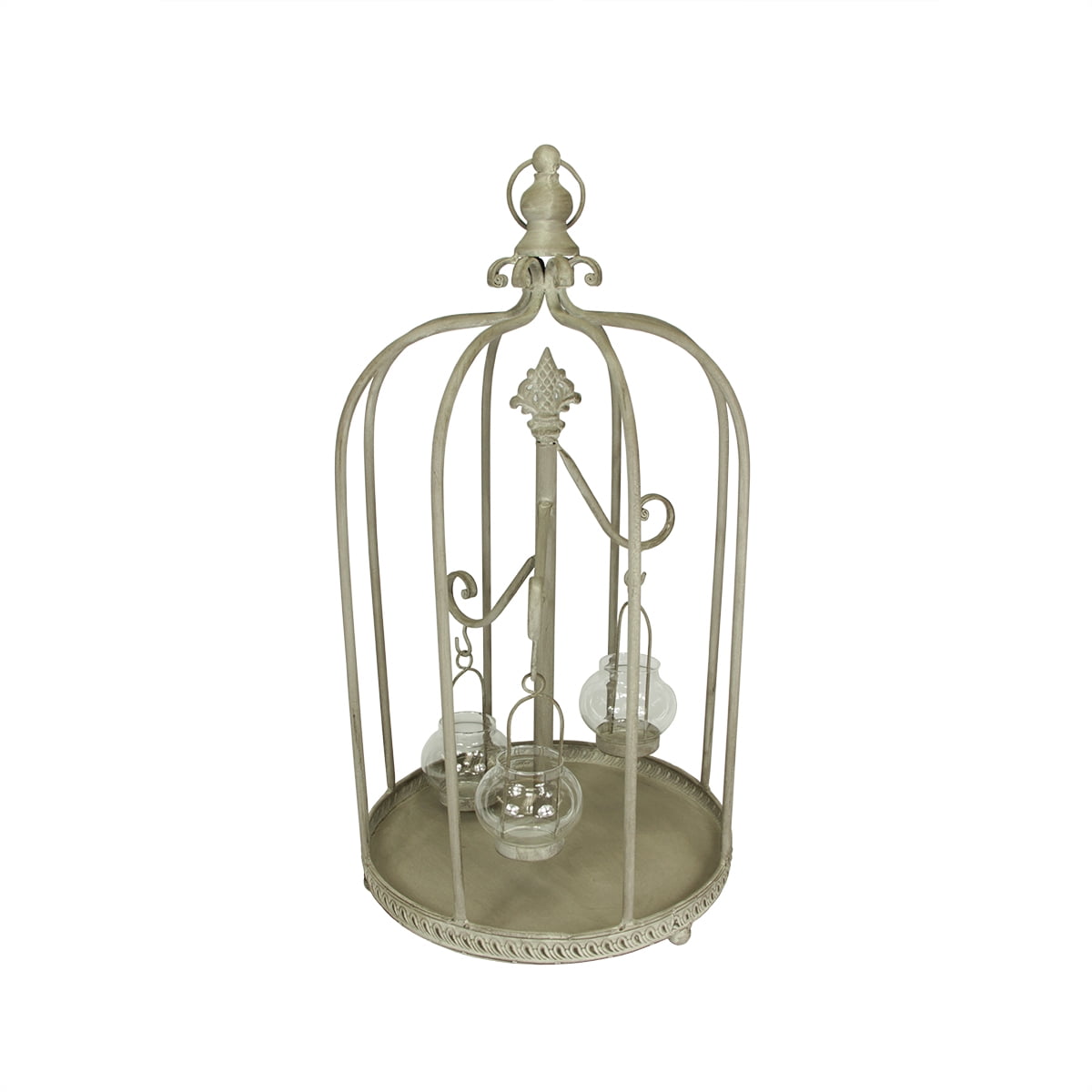 Kaemingk 26" Vintage Rose Antique-Style Distressed Gray-Washed Taupe Metal Birdcage Tea Light ...