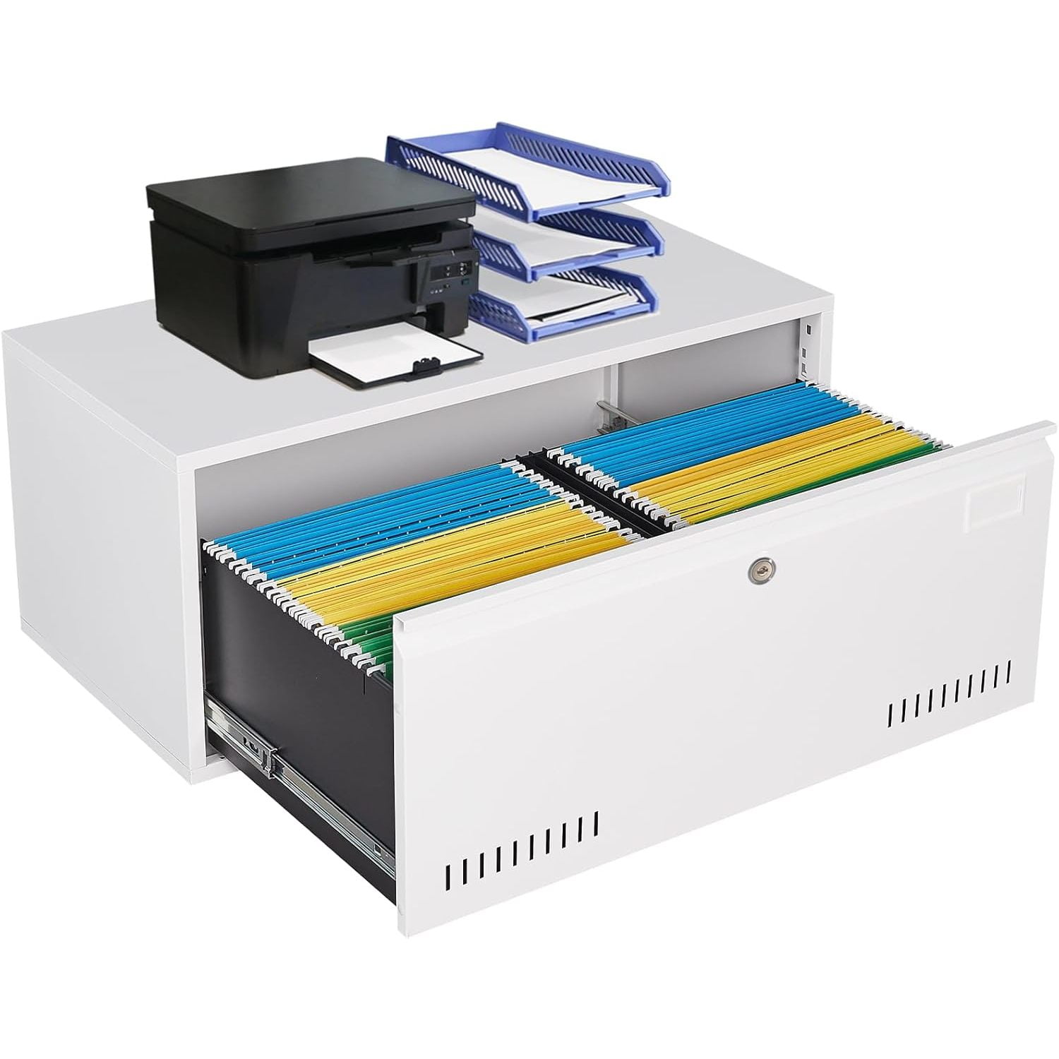 Kaer White Lateral File Cabinet with Lock,2 Drawer Lateral Filing ...