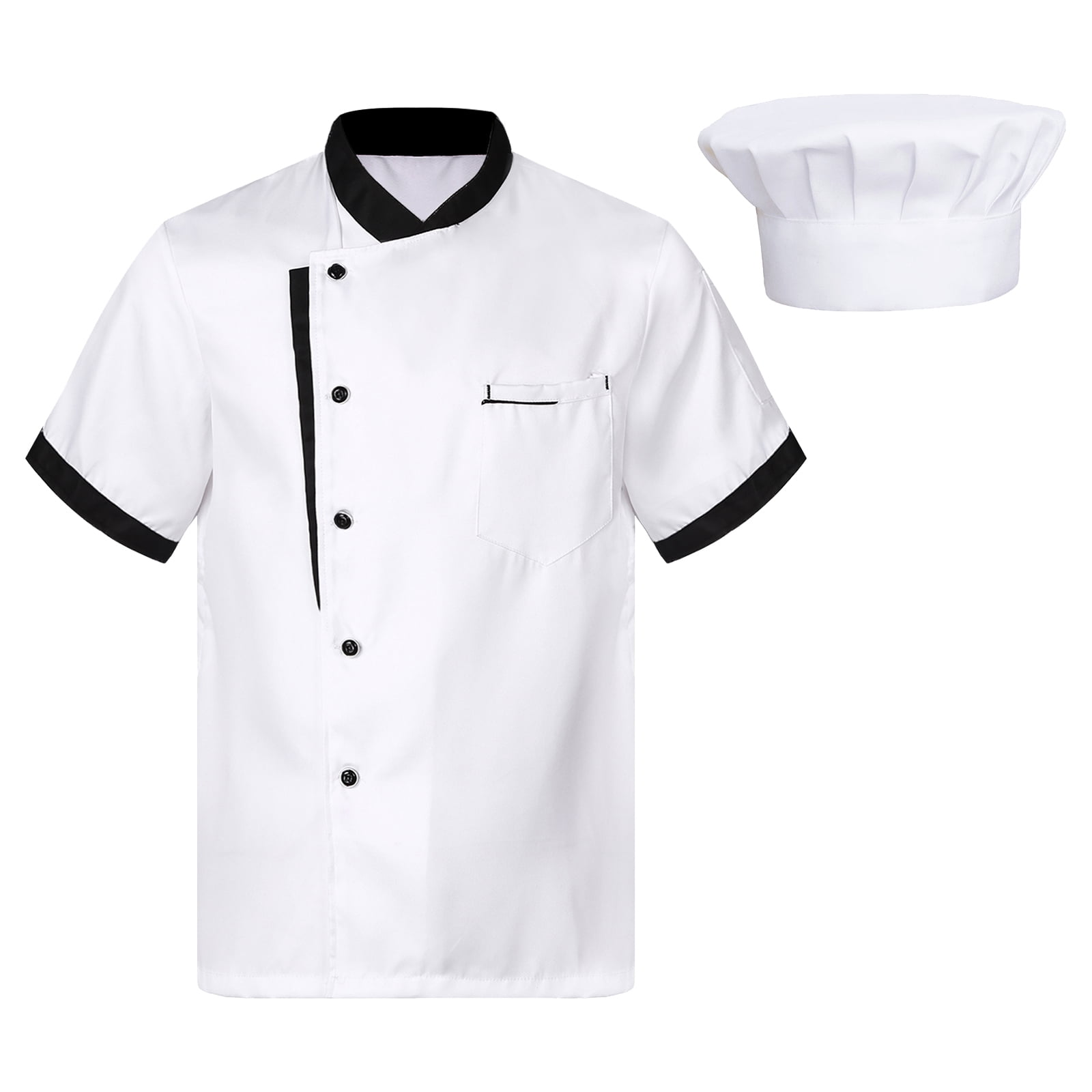 Kaerm Chef Coat with Hat Custom Short Sleeve Chef Shirt Hotel Kitchen ...