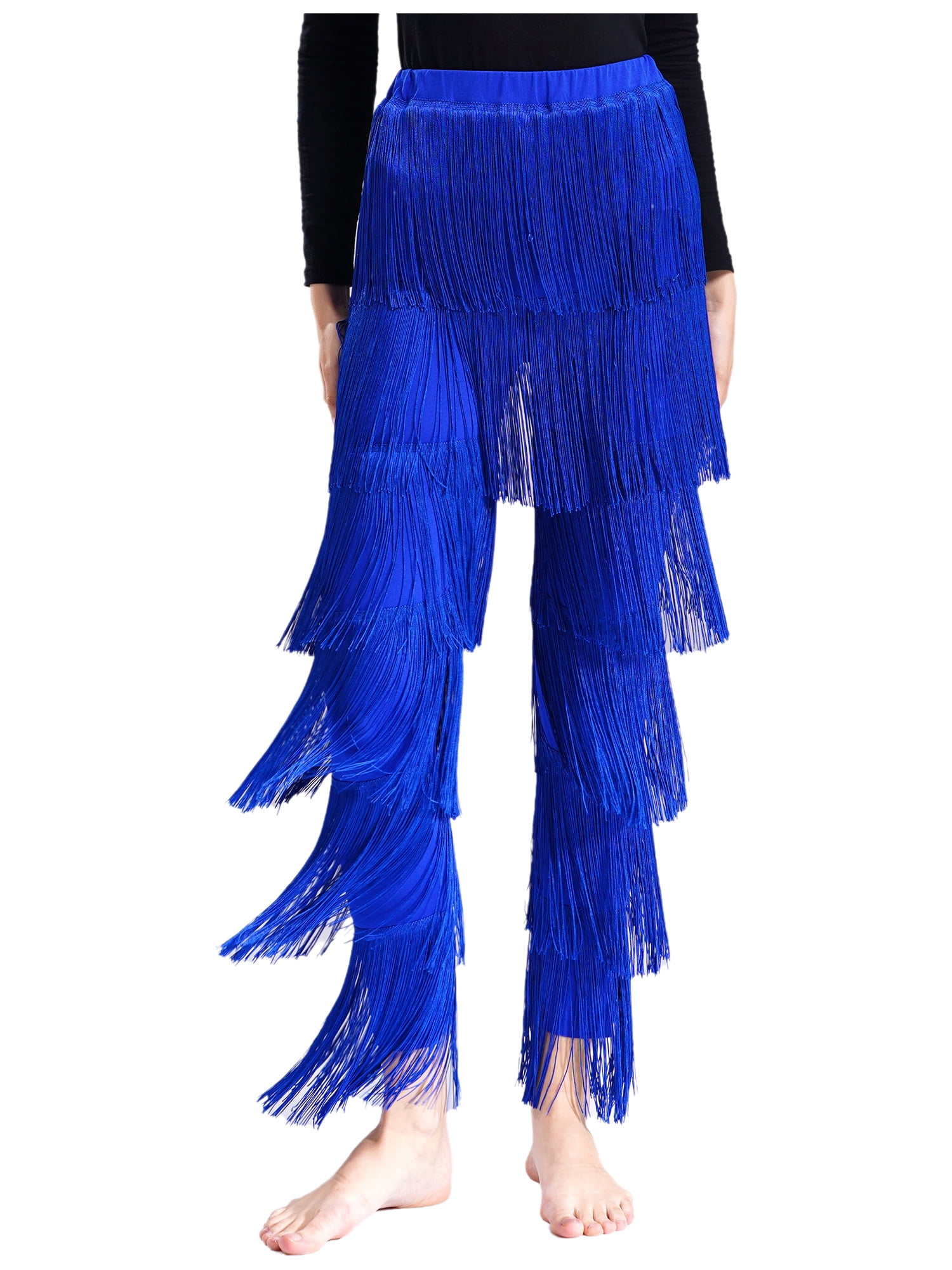 Kaerm Fringe Latin Dance Pants for Women Multi-Layer Tassel Ballroom ...