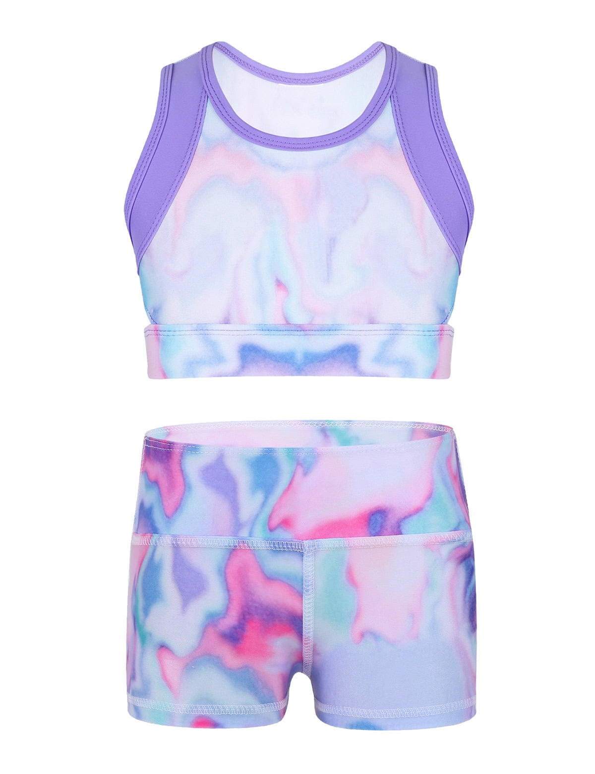 Kaerm Girls' 2-Piece Sport OutfitsTie-Dye Crop Top and Booty Short ...