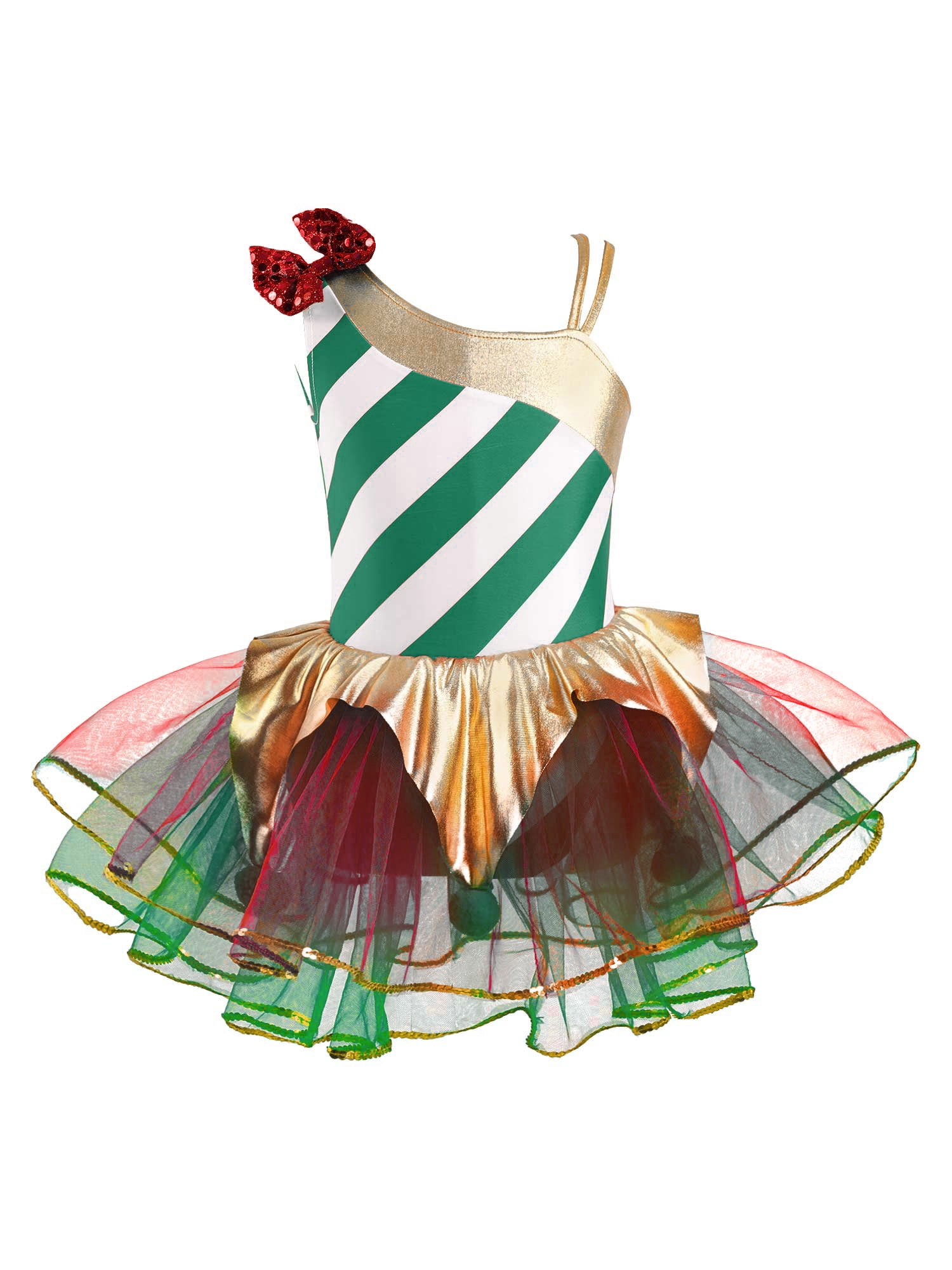 Kaerm Girls Candy Cane Striped Santa Claus Fancy Dress Christmas Dance ...