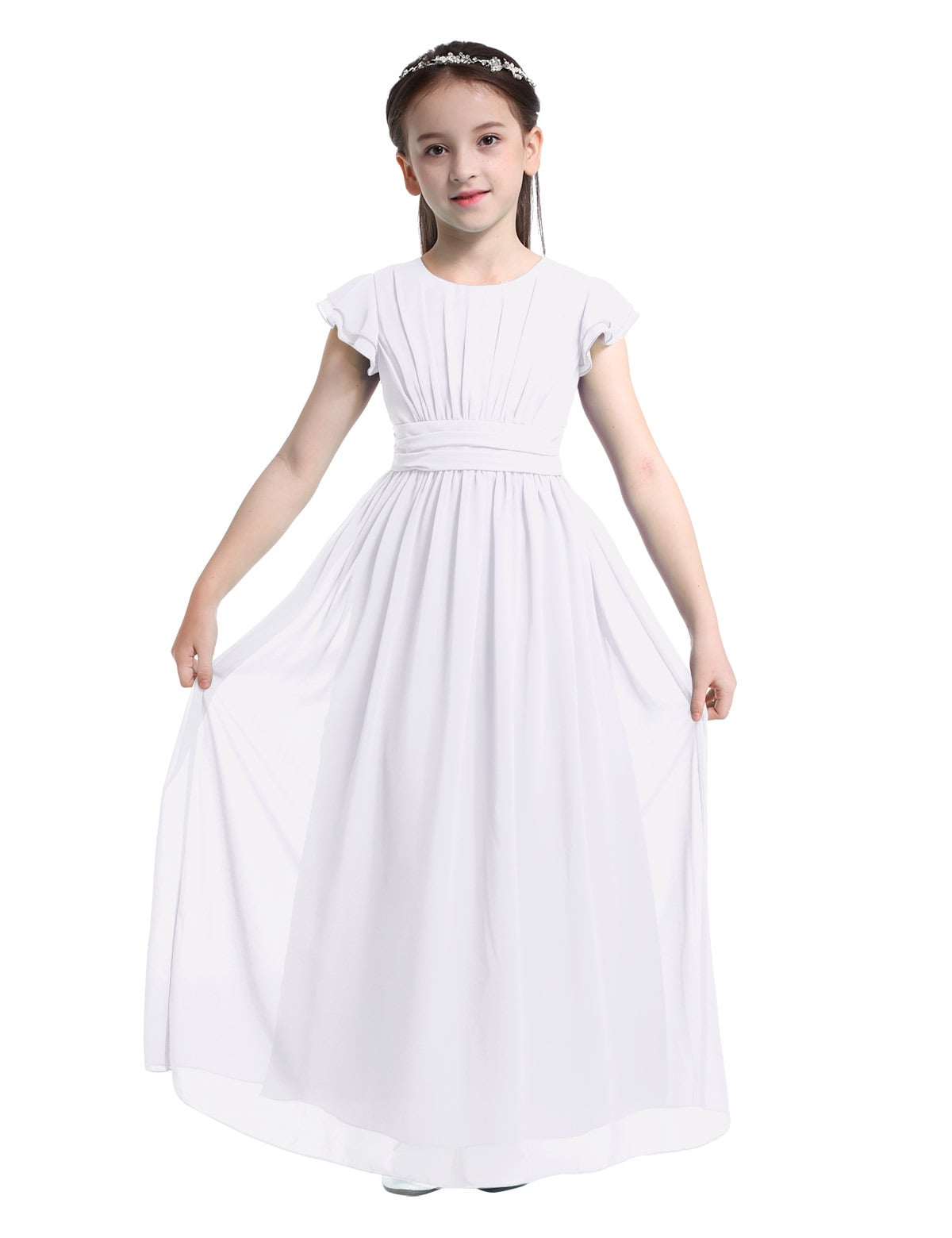 Kaerm Girls Chiffon Flutter Sleeves Wedding Bridesmaid Pageant Prom ...