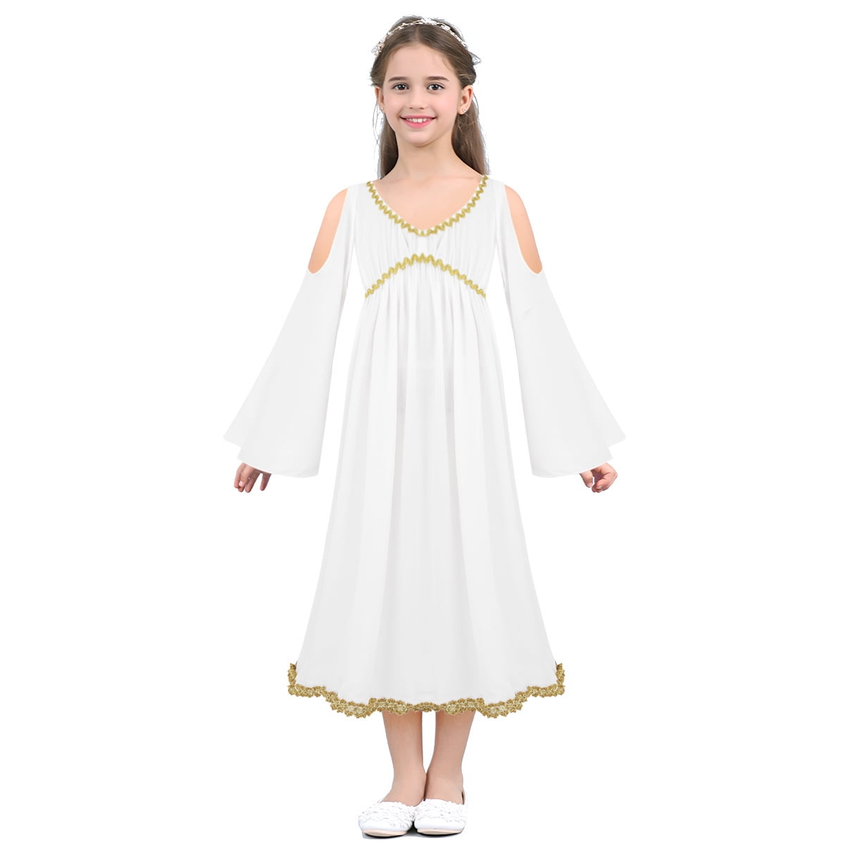 Kaerm Girls Greek Princess Dresses Bell Sleeve Toga Dress Praise ...