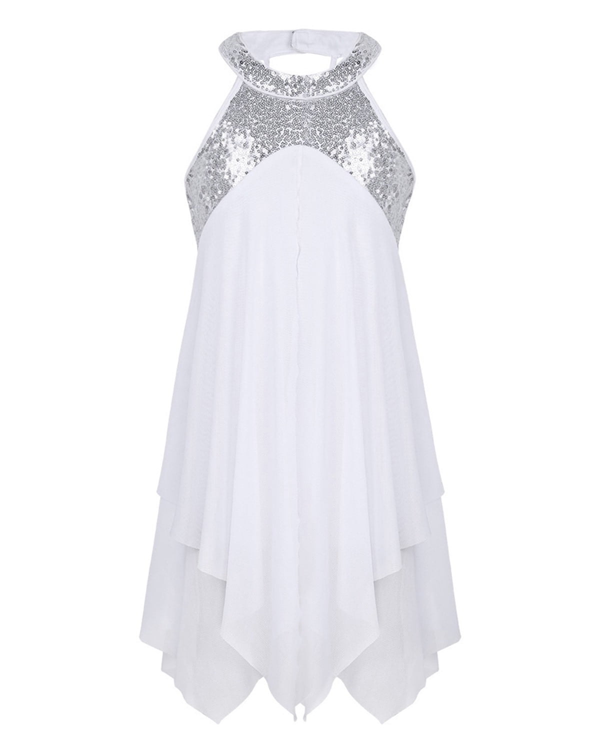 Kaerm Girls Lyrical Dress Halter Sequins Irregular Leotard Dress Modern ...