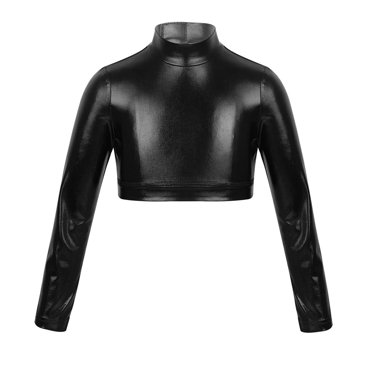 Kaerm Girls Metallic Shirts Shiny Long Sleeves Mock Neck Crop Top for ...