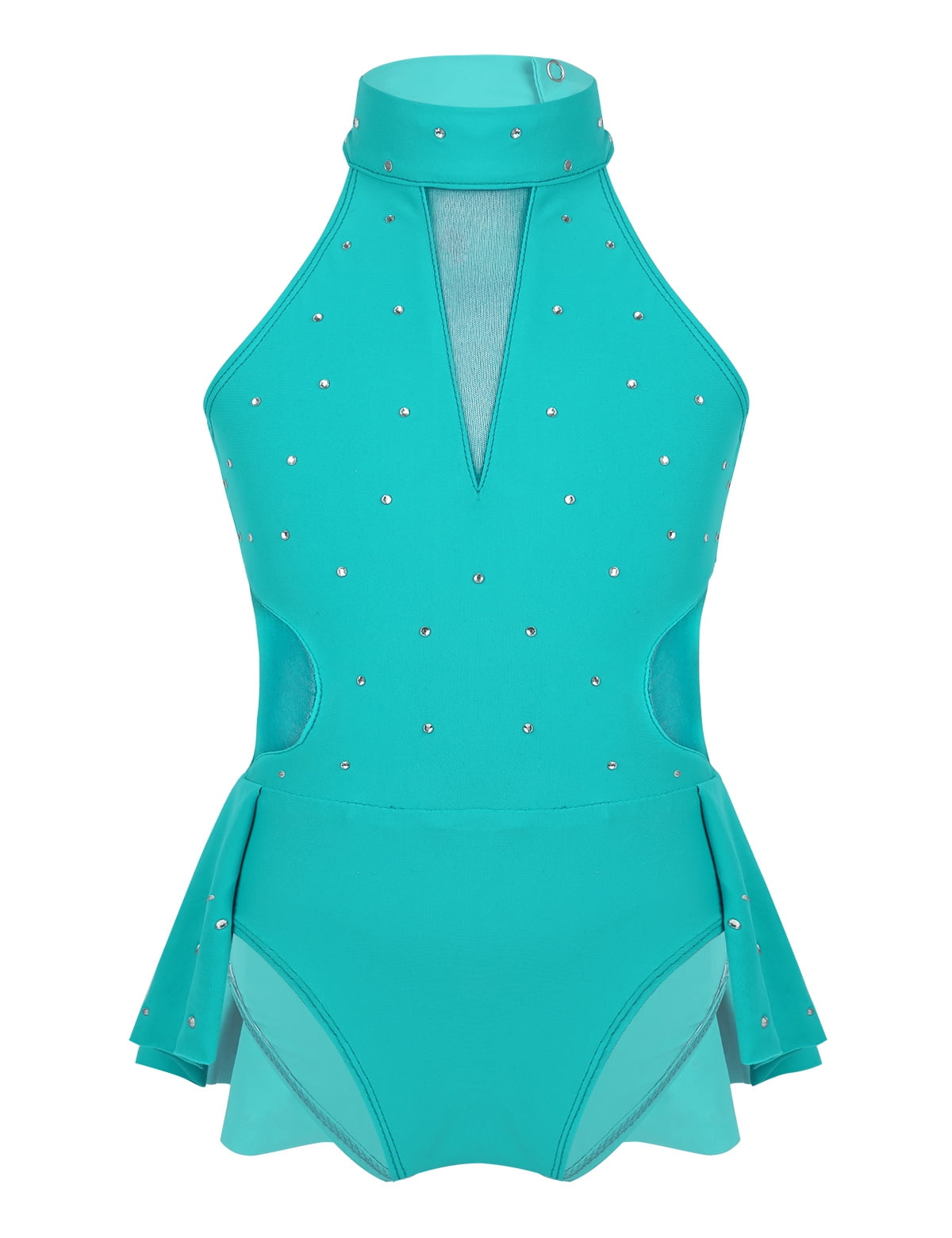 Kaerm Girls Sparkly Rhinestone Sleeveless Mock Neck Lyrical