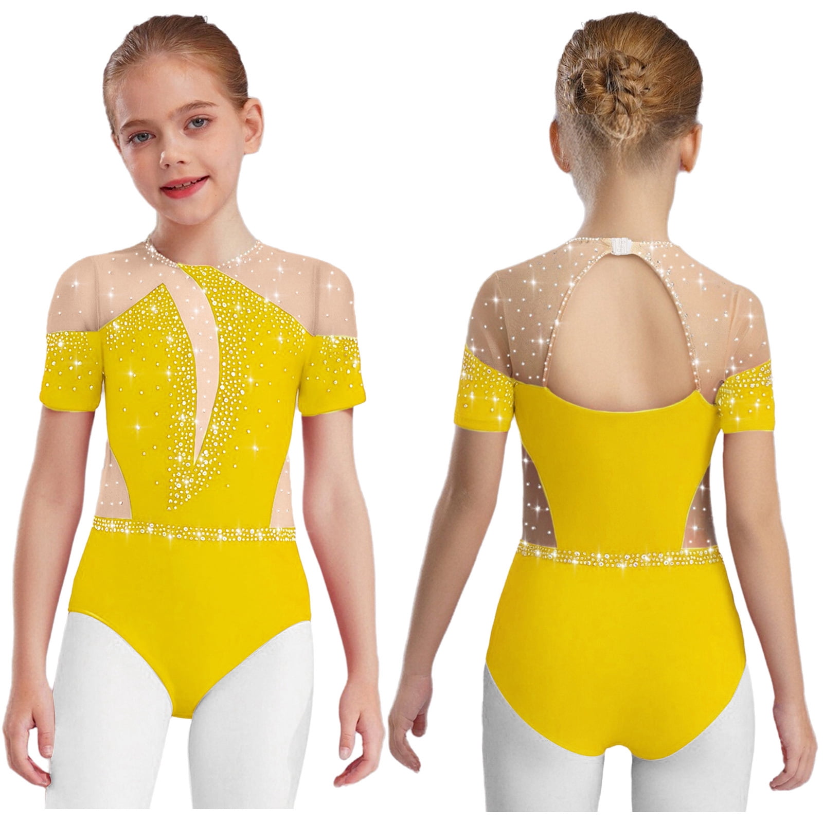 Kaerm Gymnastics Leotard for Girls Sheer Mesh Ballet Dancewear Skating ...