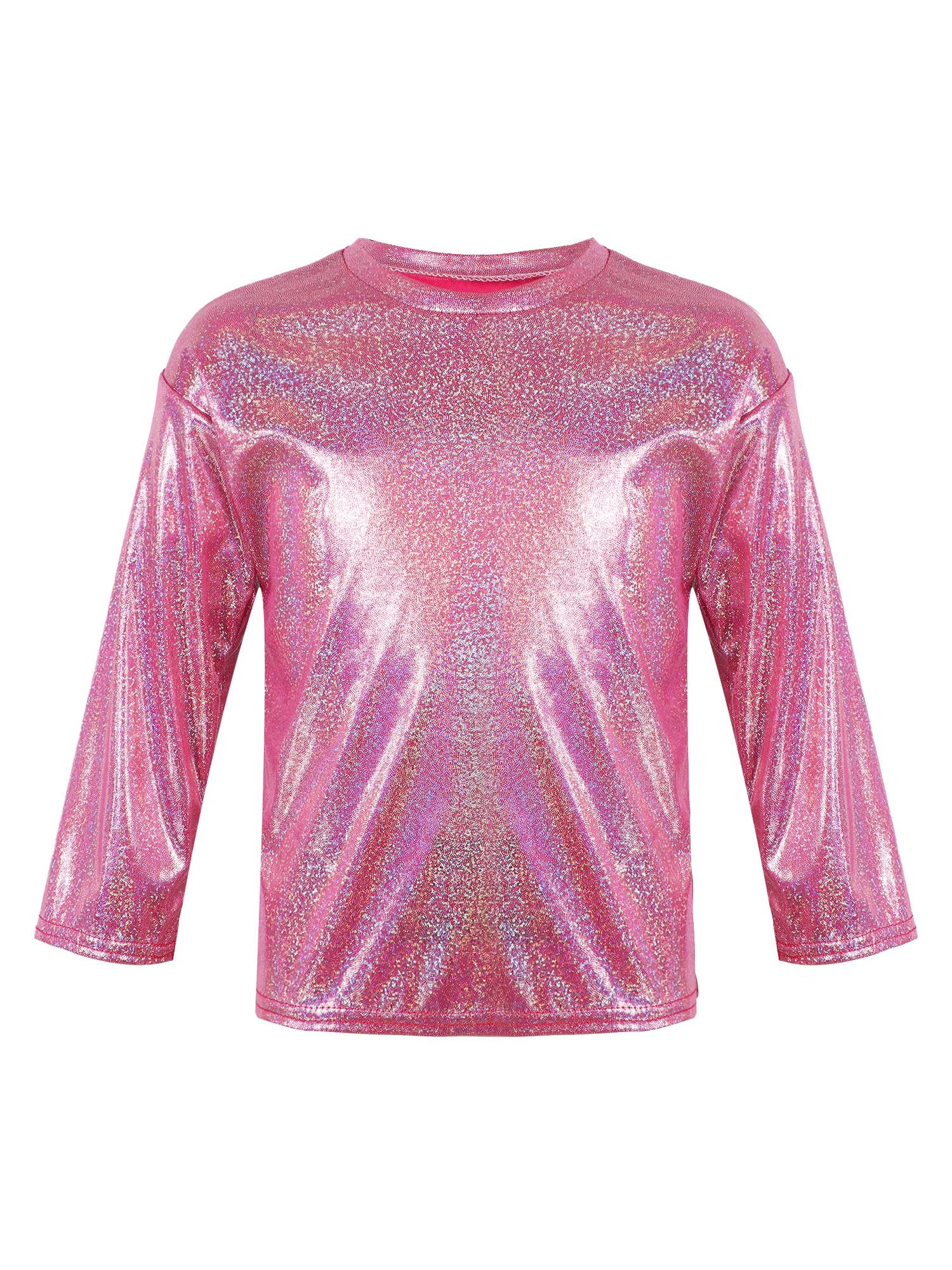 Kaerm Kid Girls Stylish Shiny Metallic Hip Hop Jazz Dance Top Loose Fit ...