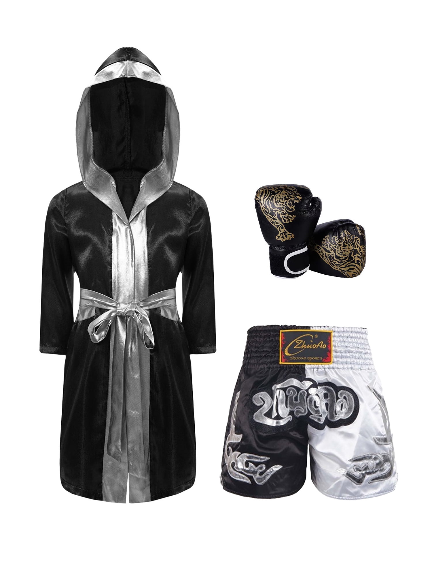 Kaerm Kids Boys Boxing Costumes Kickboxing Boxer Outfits Hooded Cloak ...