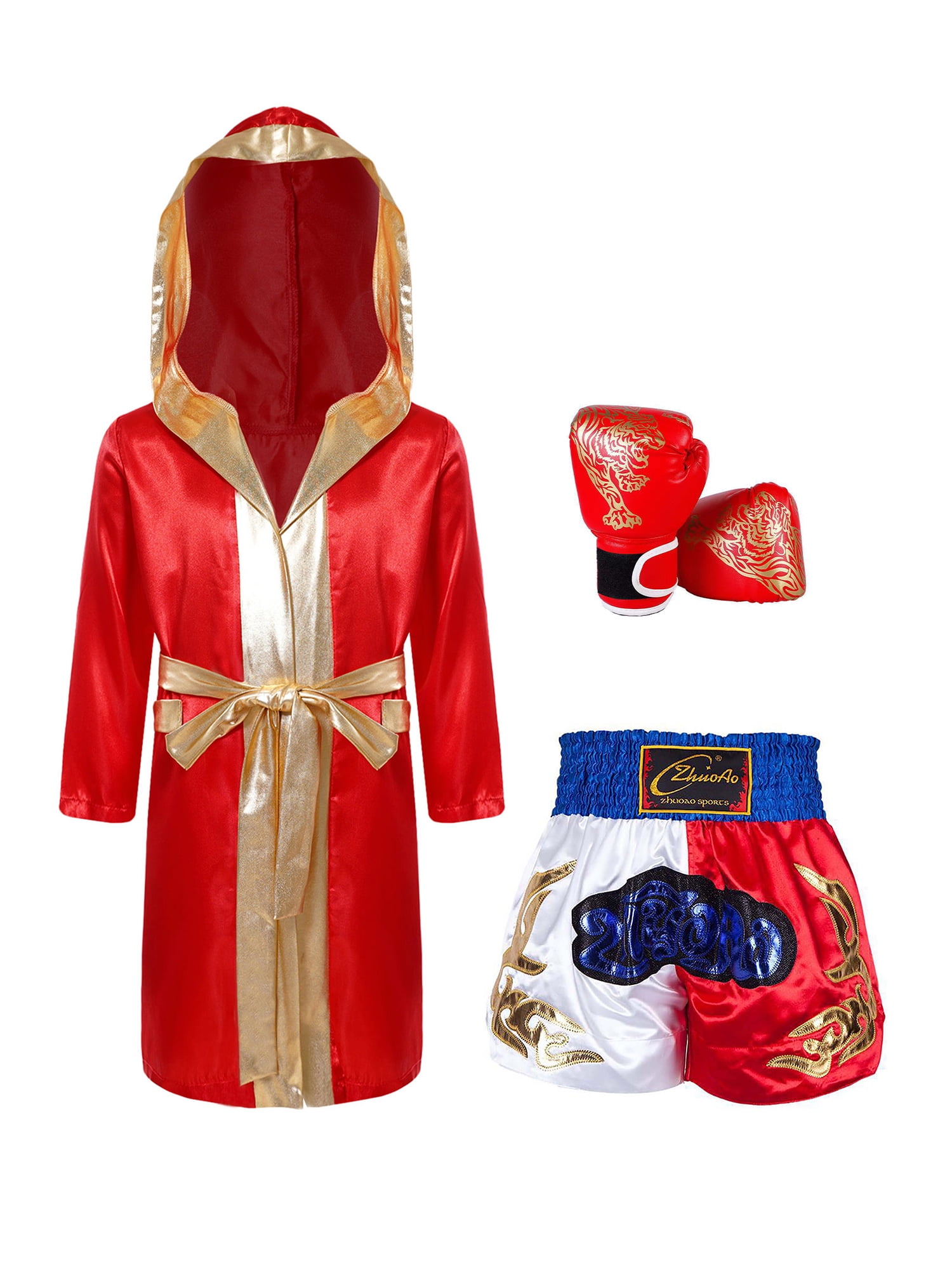 Kaerm Kids Boys Boxing Costumes Kickboxing Boxer Outfits Hooded Cloak ...