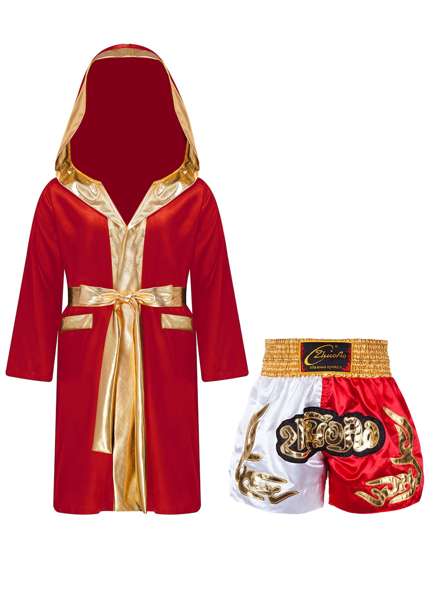 Kaerm Kids Boys Boxing Outfit Long Sleeve Hooded Robe and Boxing Shorts ...
