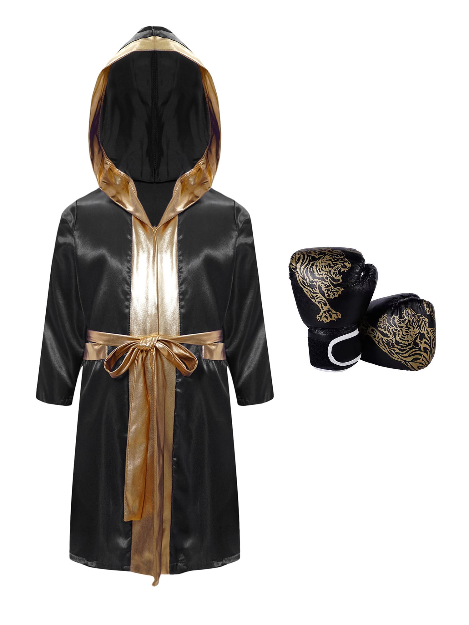 Kaerm Kids Boys Halloween Boxing Outfit Metallic Satin Hooded Boxer ...