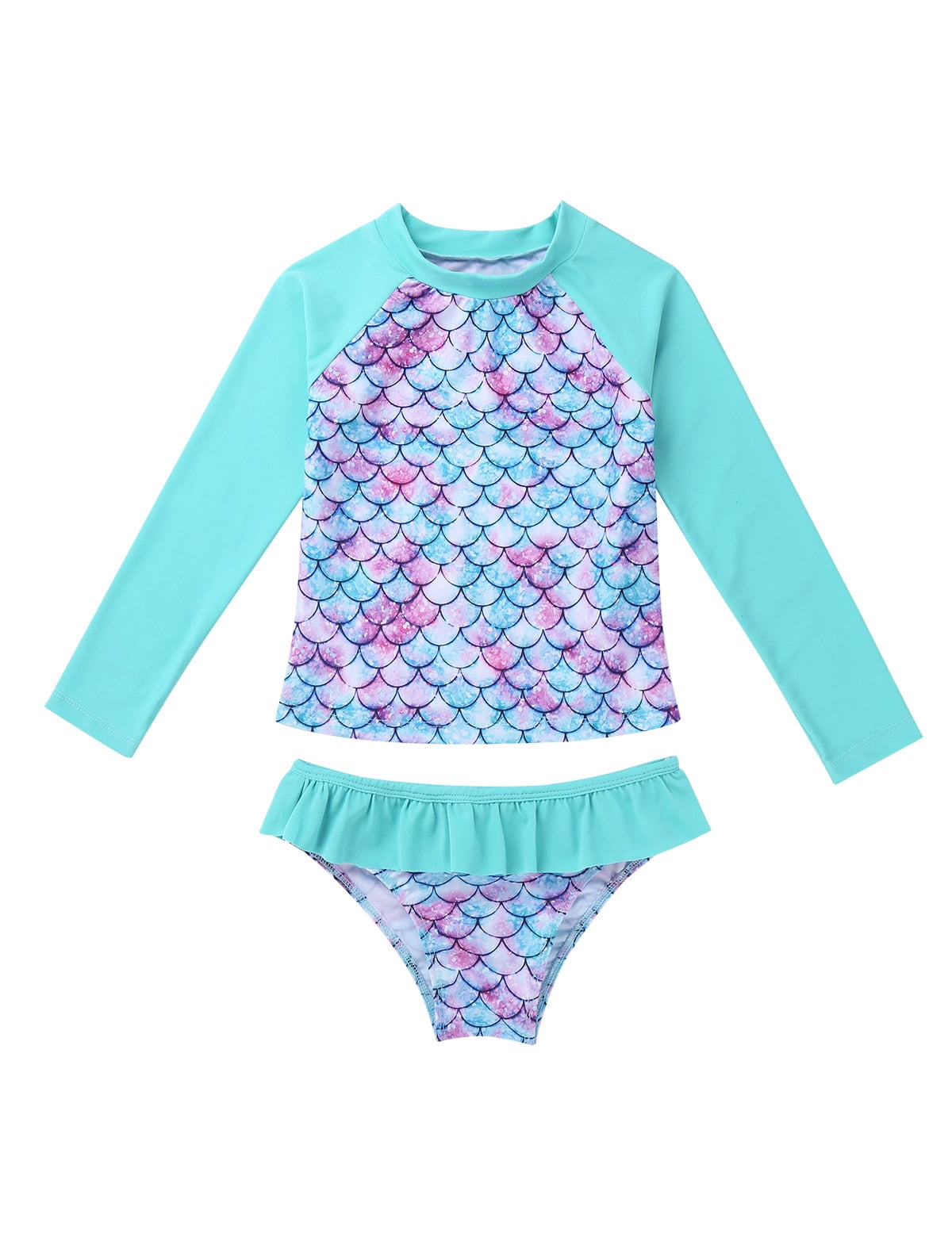 Kaerm Kids Girls 2PCS Tankini Outfits Swimsuit Rash Guard Long Sleeves ...