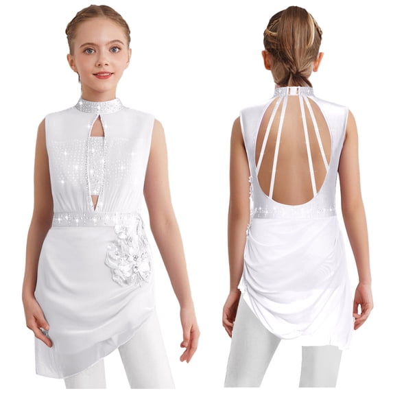 Kaerm Kids Girls Backless Cutout Lyrical Dance Dress Sheer Mesh Ballet ...