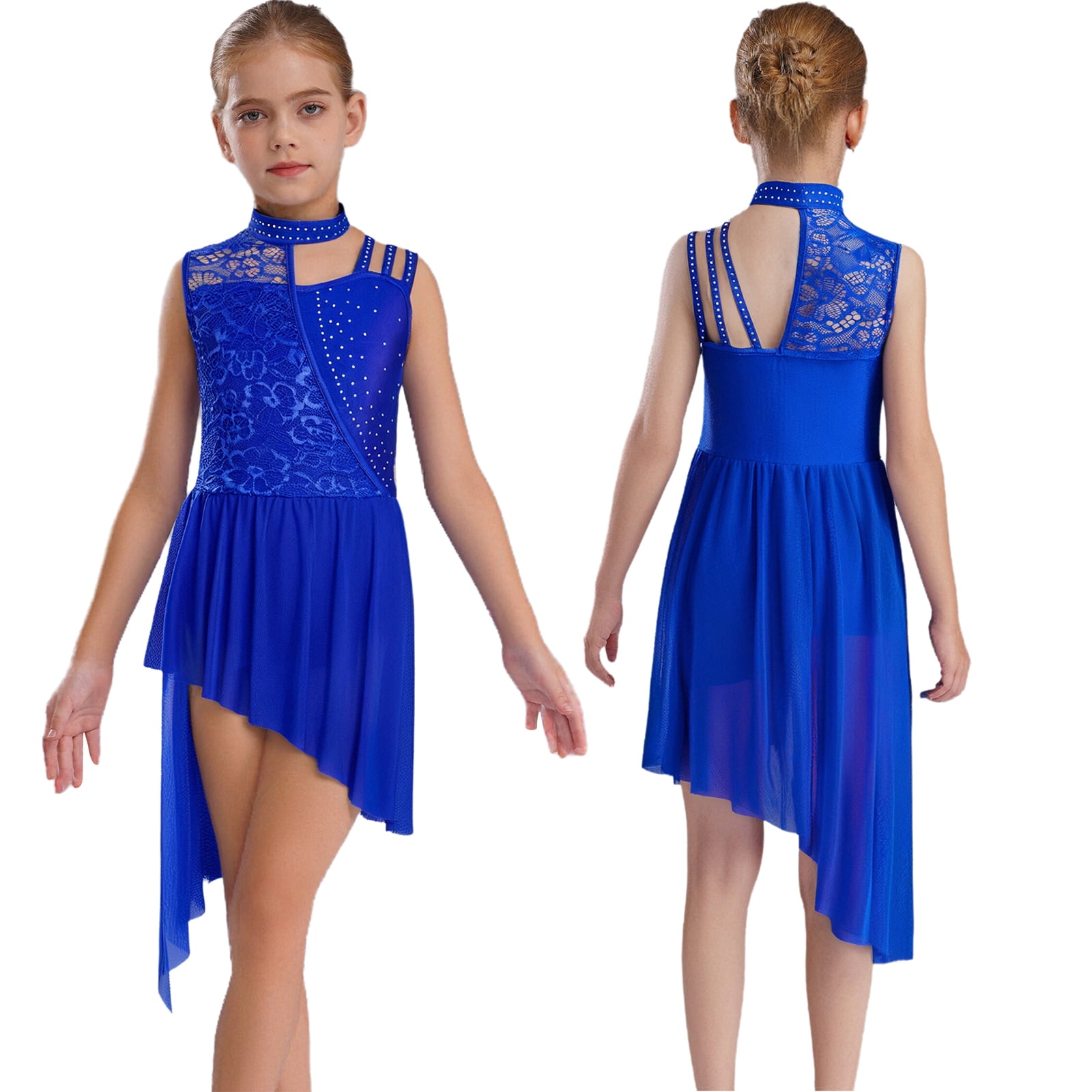 Kaerm Kids Girls Ballet Leotard Tutu Skirt Asymmetrical Shoulder ...
