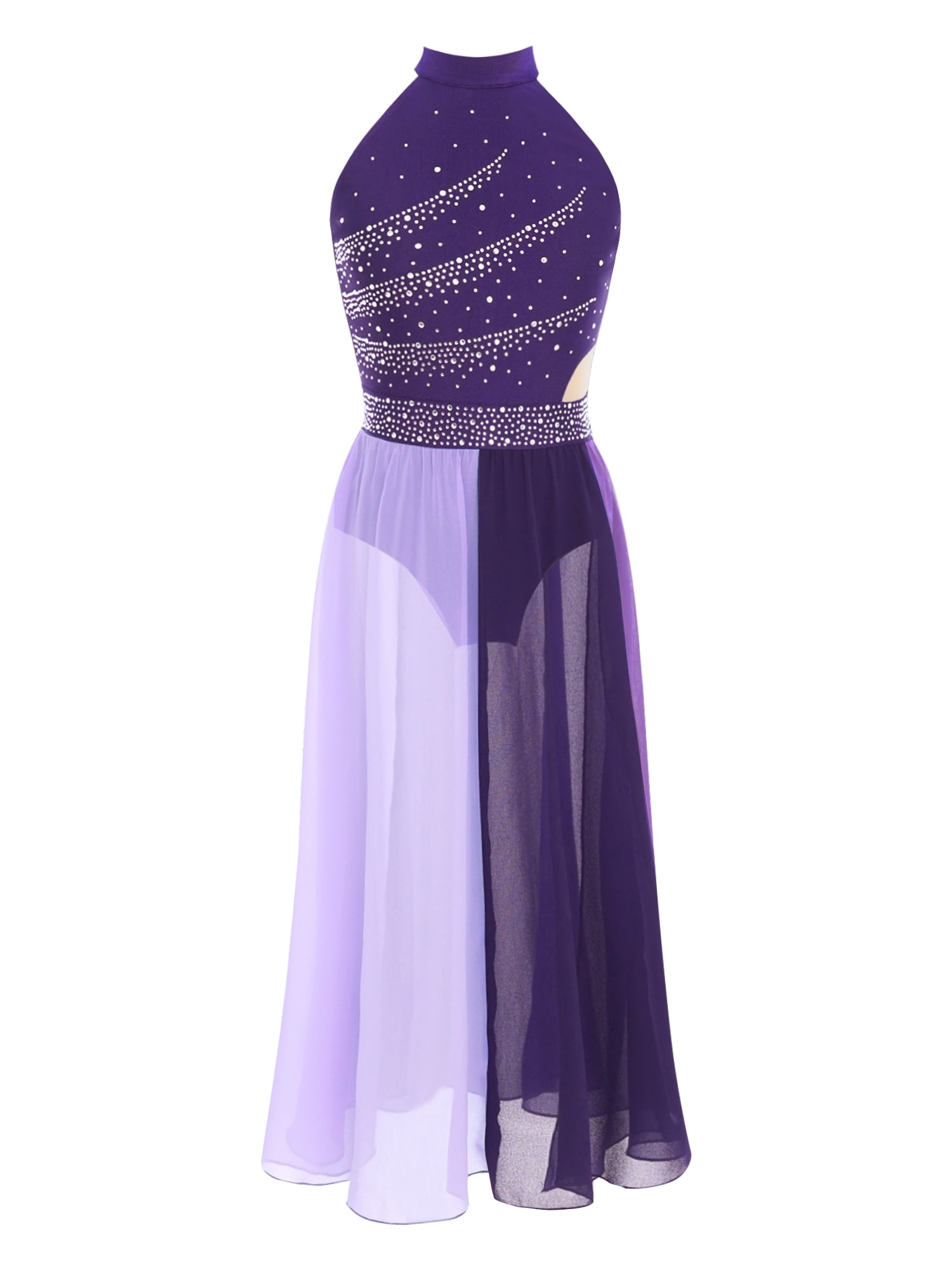 Kaerm Kids Girls Color Block Lyrical Dance Dress Chiffon Flowy Skirt ...