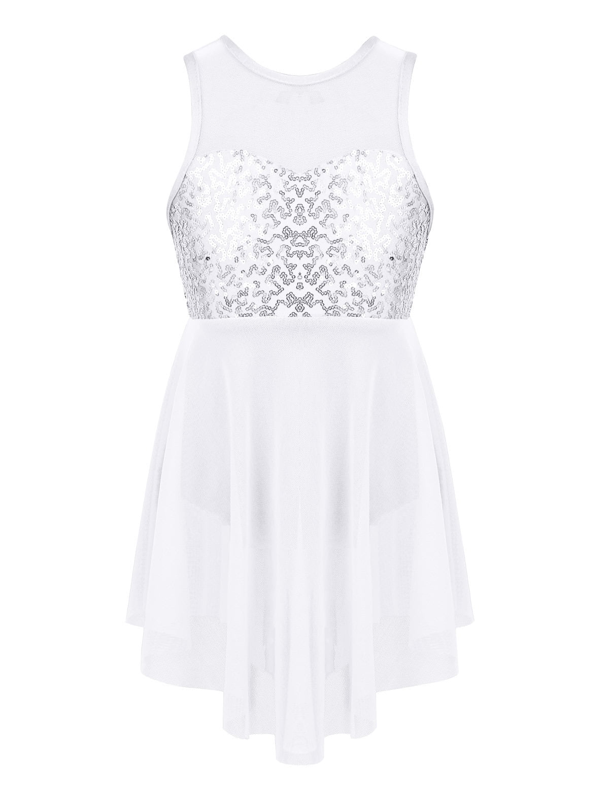 Kaerm Kids Girls Lyrical Dance Dress Modern Contemporary Sequins Tank Leotard Irregular Tulle ...