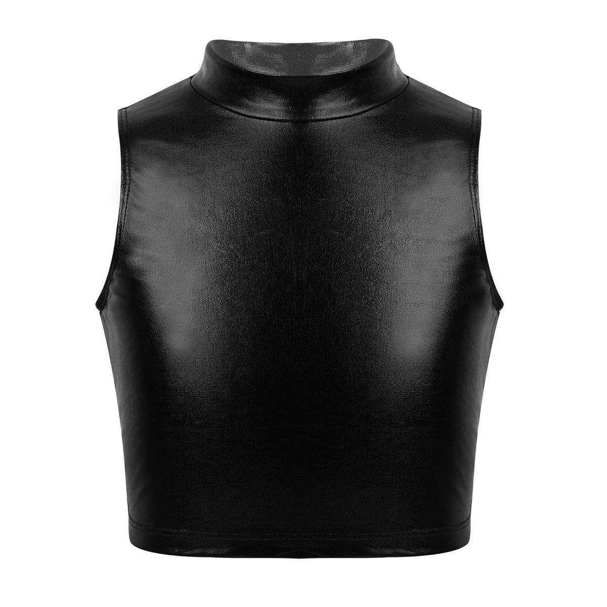 Kaerm Kids Girls Metallic Mock Neck Crop Tops Dancewear Athletic Dance ...