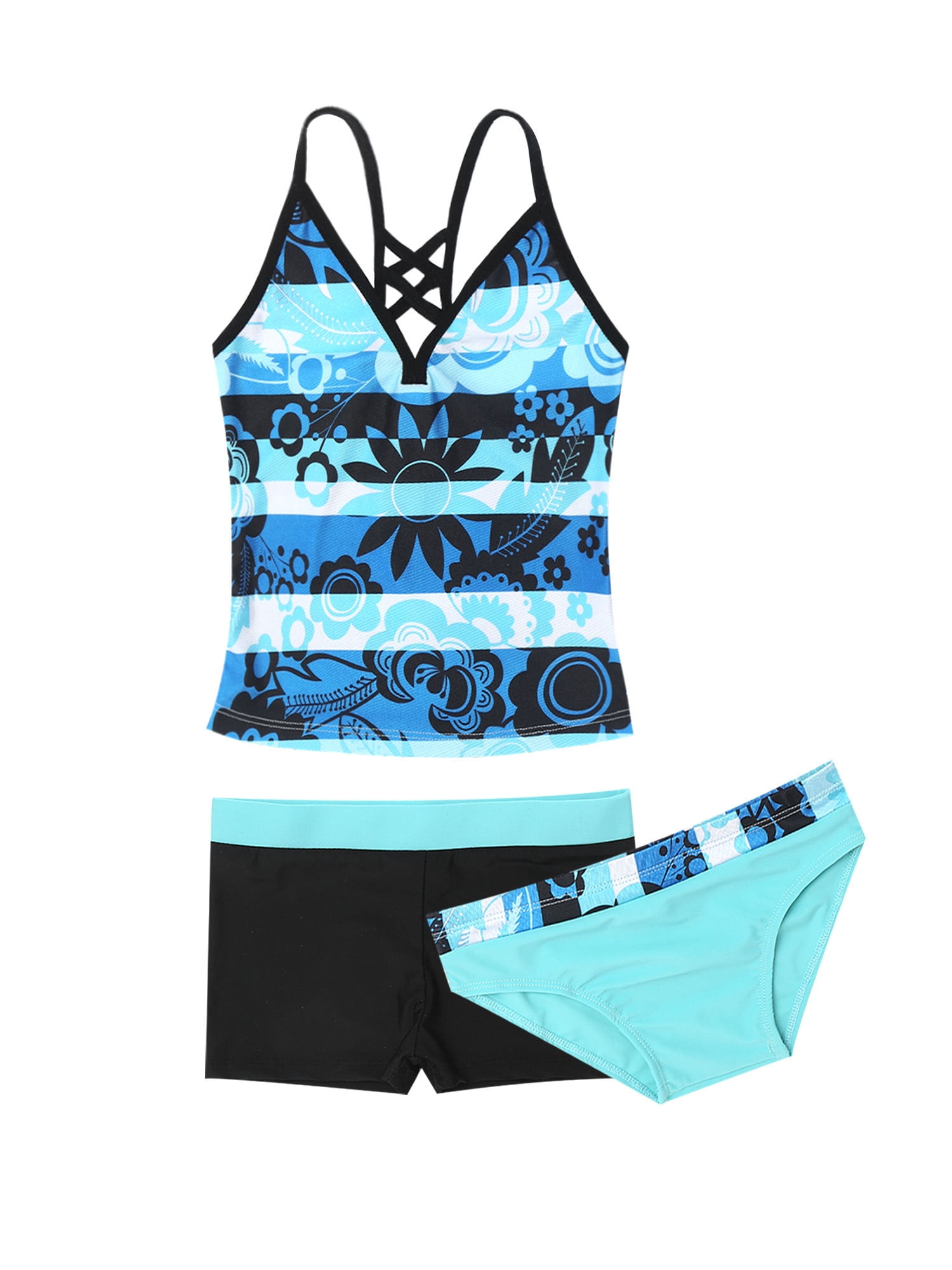Kaerm Kids Girls Printed CrissCross Back Tops with Bottoms Shorts Set ...